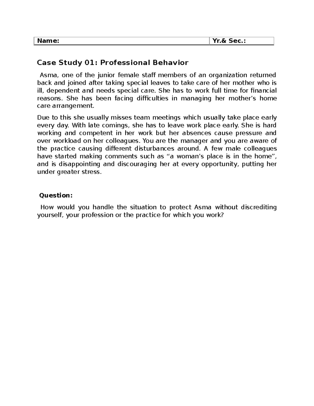 Casestudy 1 Itscpo - Case Study - Name: Yr.& Sec.: Case Study 01 ...
