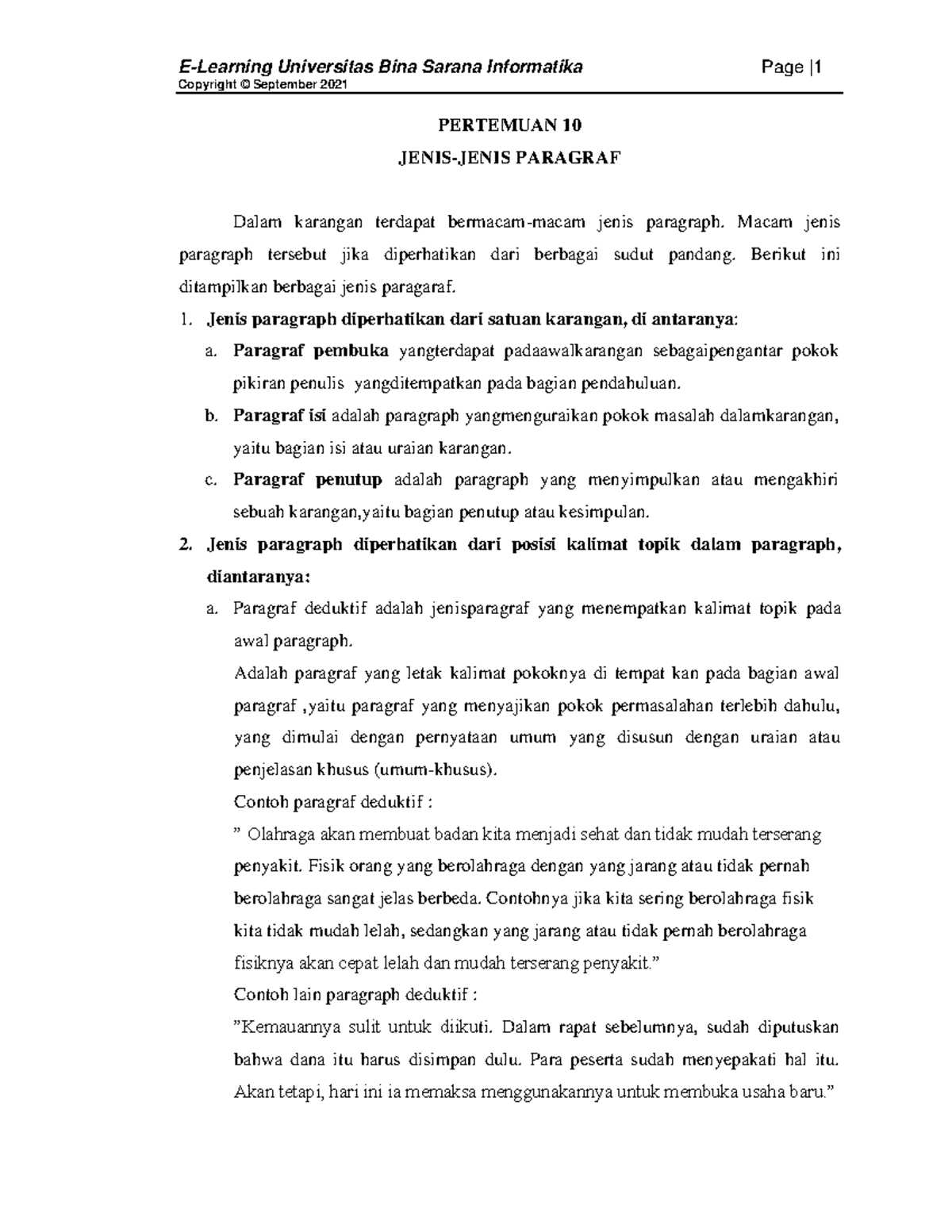 JENIS JENIS PARAGRAF - PERTEMUAN 10 JENIS-JENIS PARAGRAF Dalam karangan ...