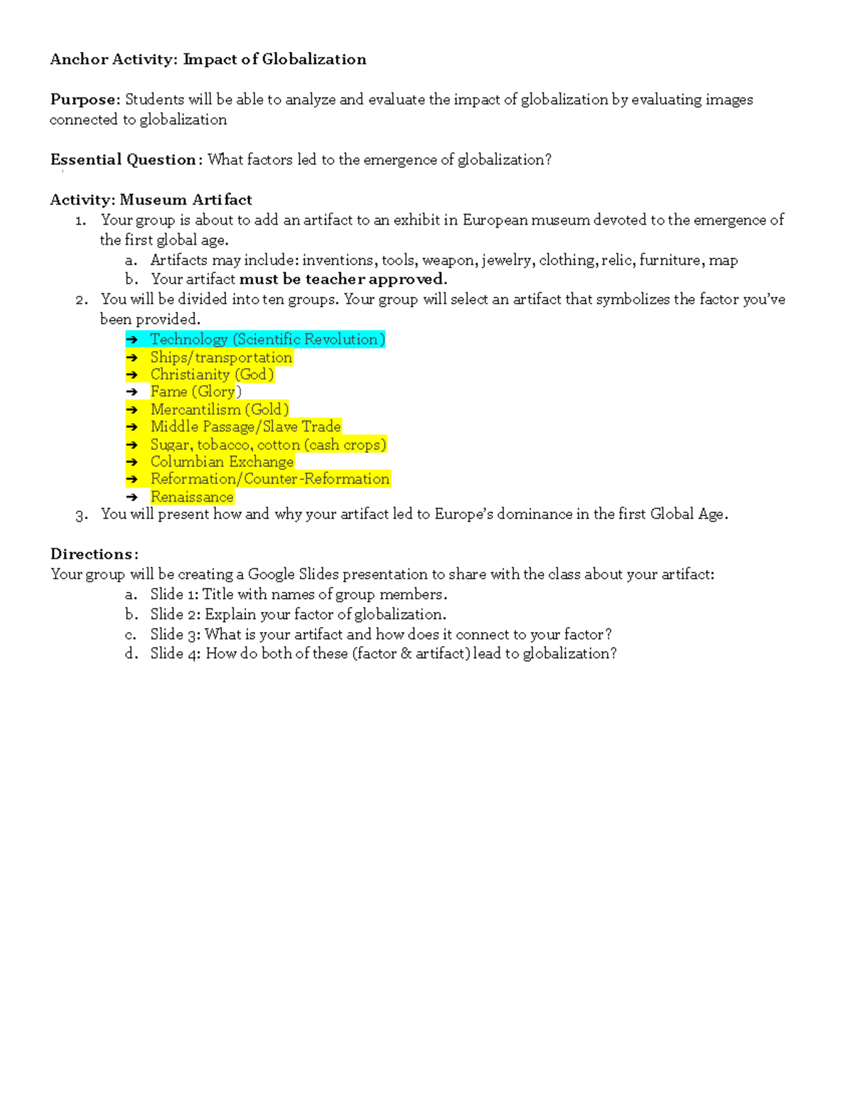 Anchor Activity Impact of Globalization - Anchor Activity: Impact of ...