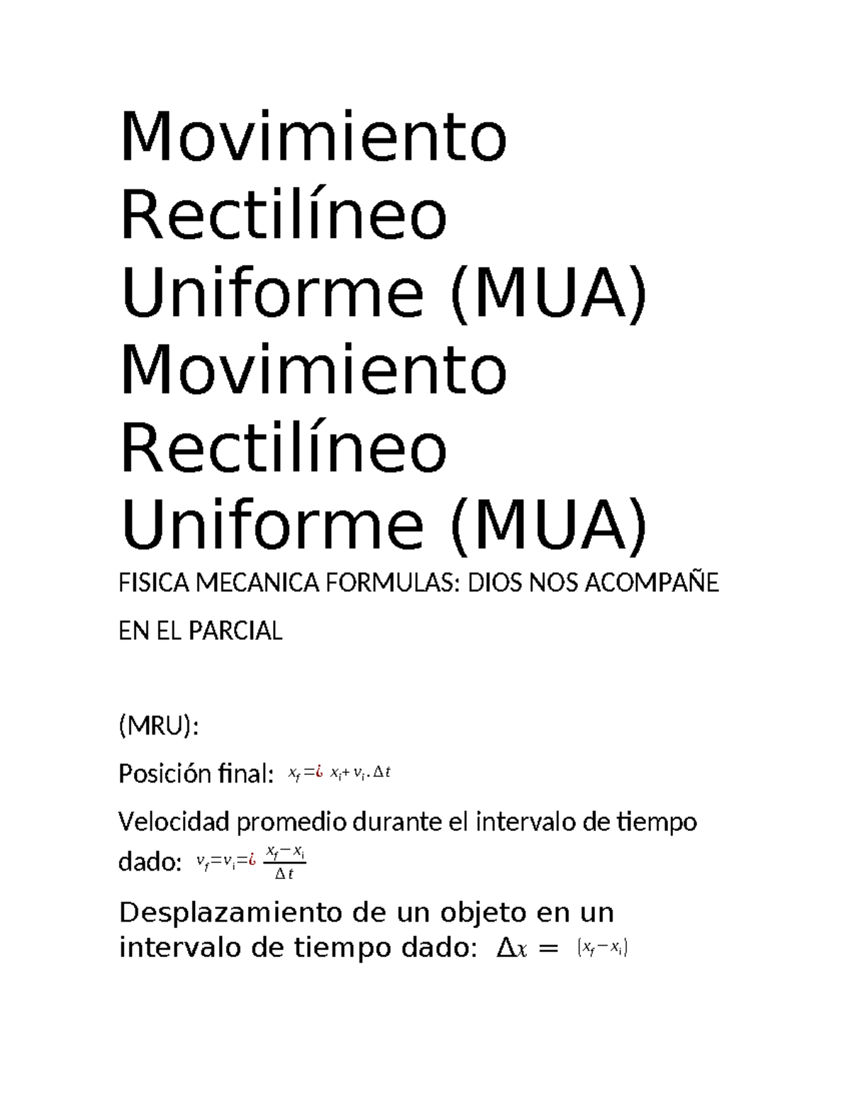 Formulas de fisica mecanica - Movimiento Rectilíneo Uniforme (MUA ...