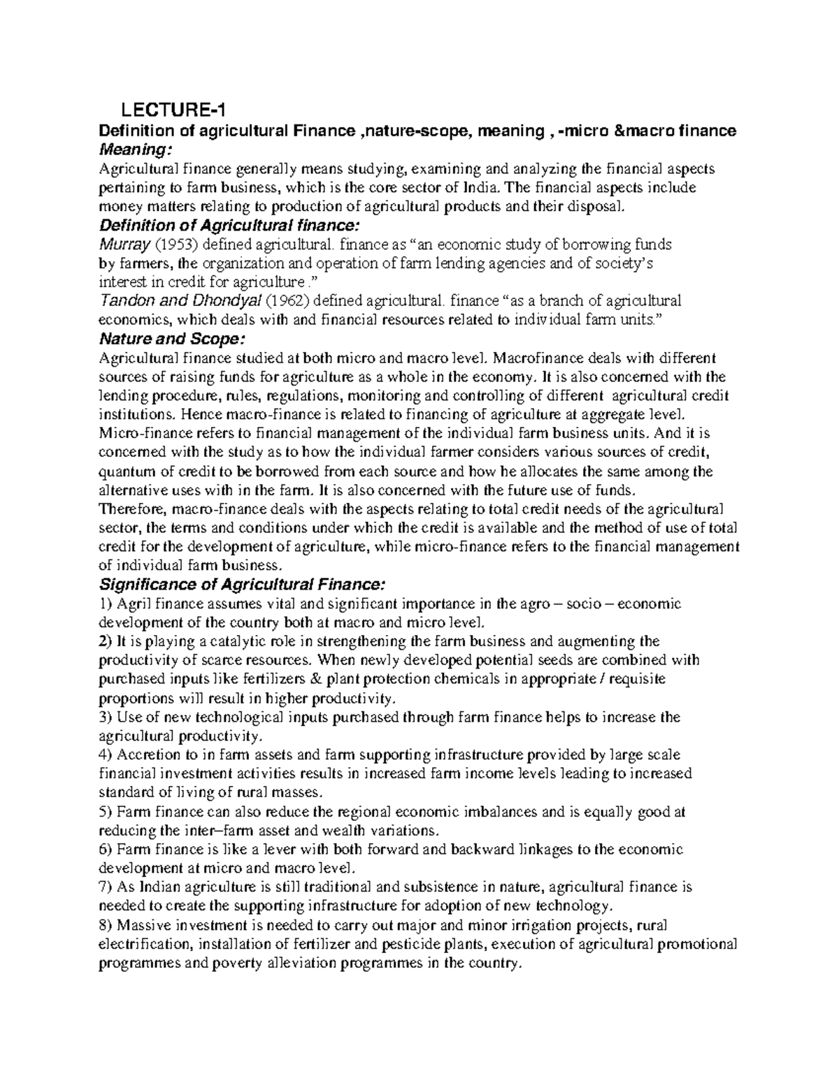 Agricultural business finance - LECTURE- Definition of agricultural ...