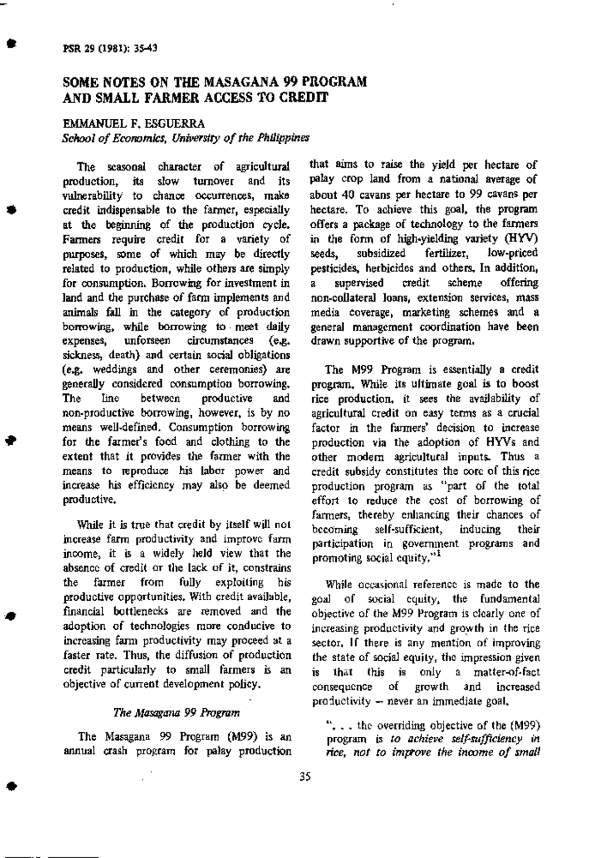 W3D1B Optional Reading 1 - Notes on the Masagana 99 Program and Small ...