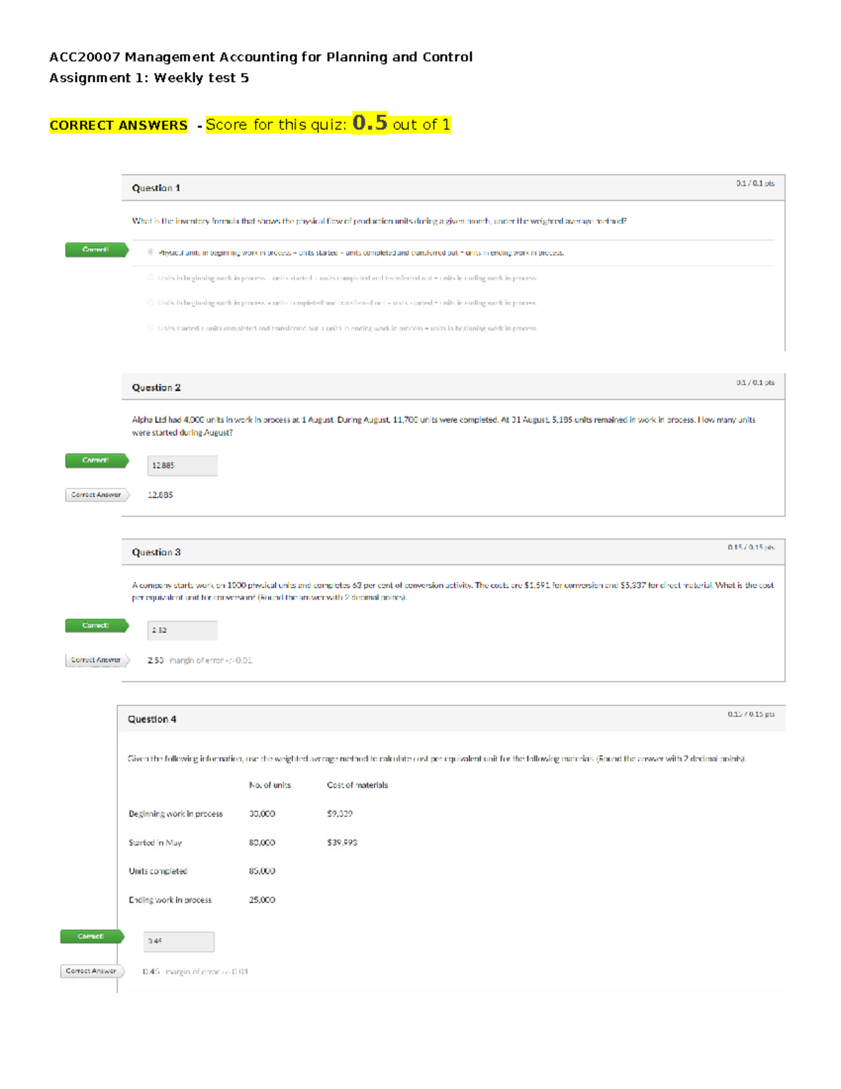 Weekly test 5 - ACC20007 - Studocu