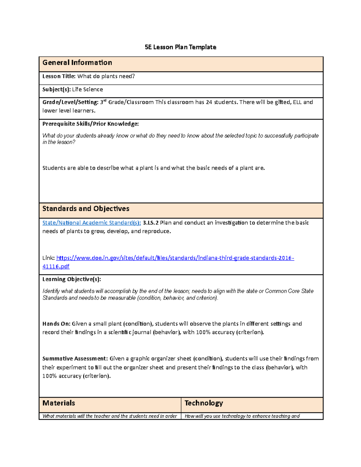 C108 Lesson Plan - 5E Lesson Plan Template General Information Lesson ...
