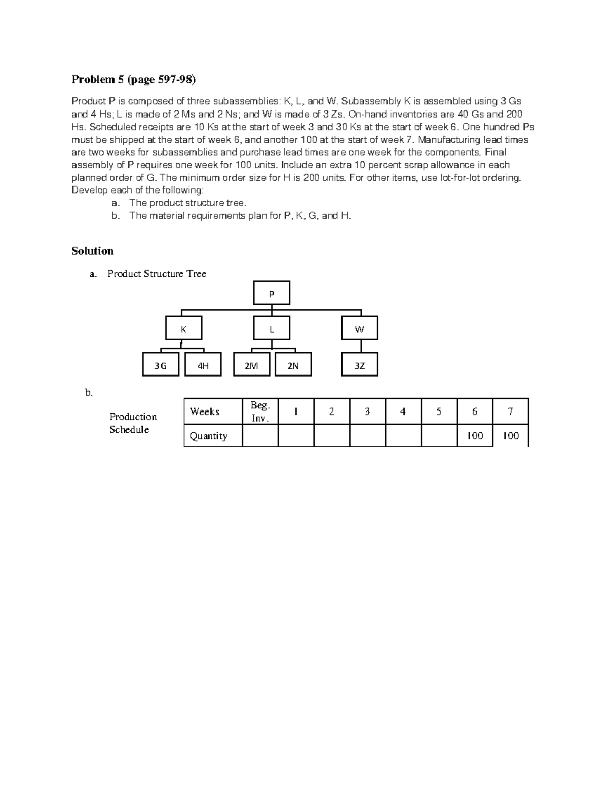 Ch 13 - Practice Problems - Problem 5 (page 597-98) Product P is composed of three subassemblies ...