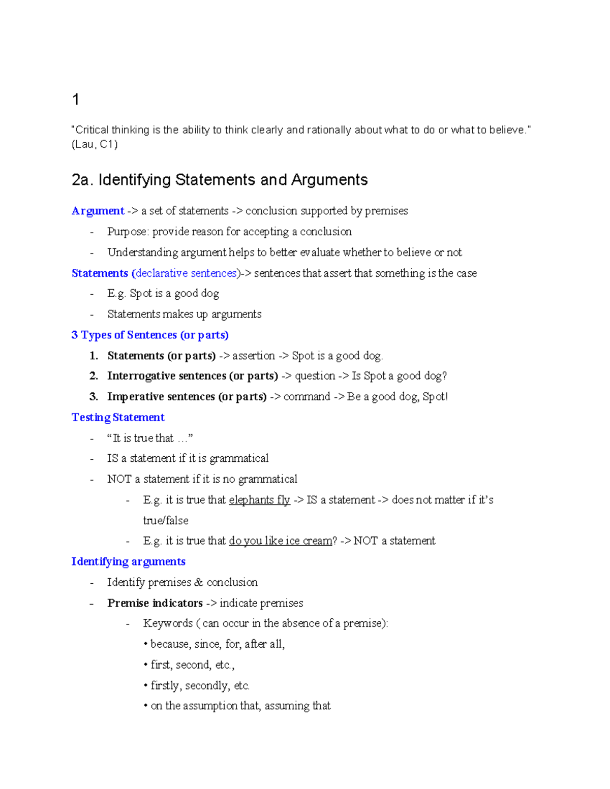 Philosophy 1230 Sem. 1 - 1 “Critical thinking is the ability to think ...