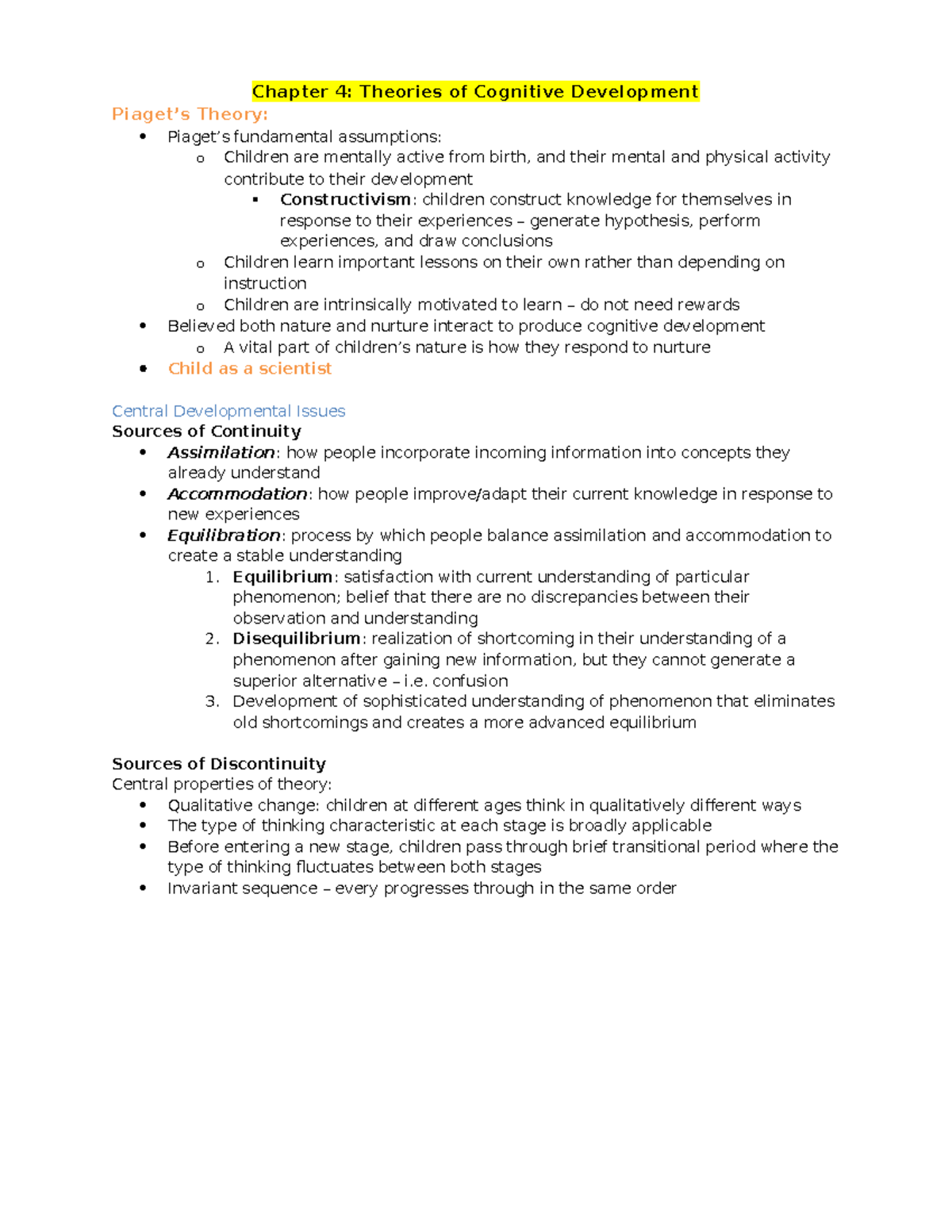 How Children Develop Textbook Notes Chapters 4 - Chapter 4: Theories of ...