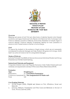 Tort CAT - Summary notes on tort law - Under law of torts, is Wanda ...