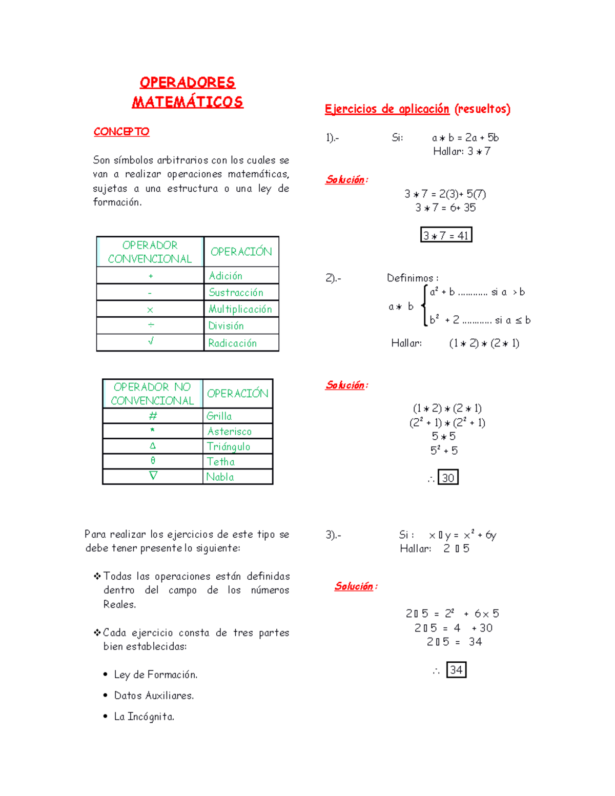 geometria. teoria elemental - OPERADORES MATEMÁTICOS CONCEPTO Son ...