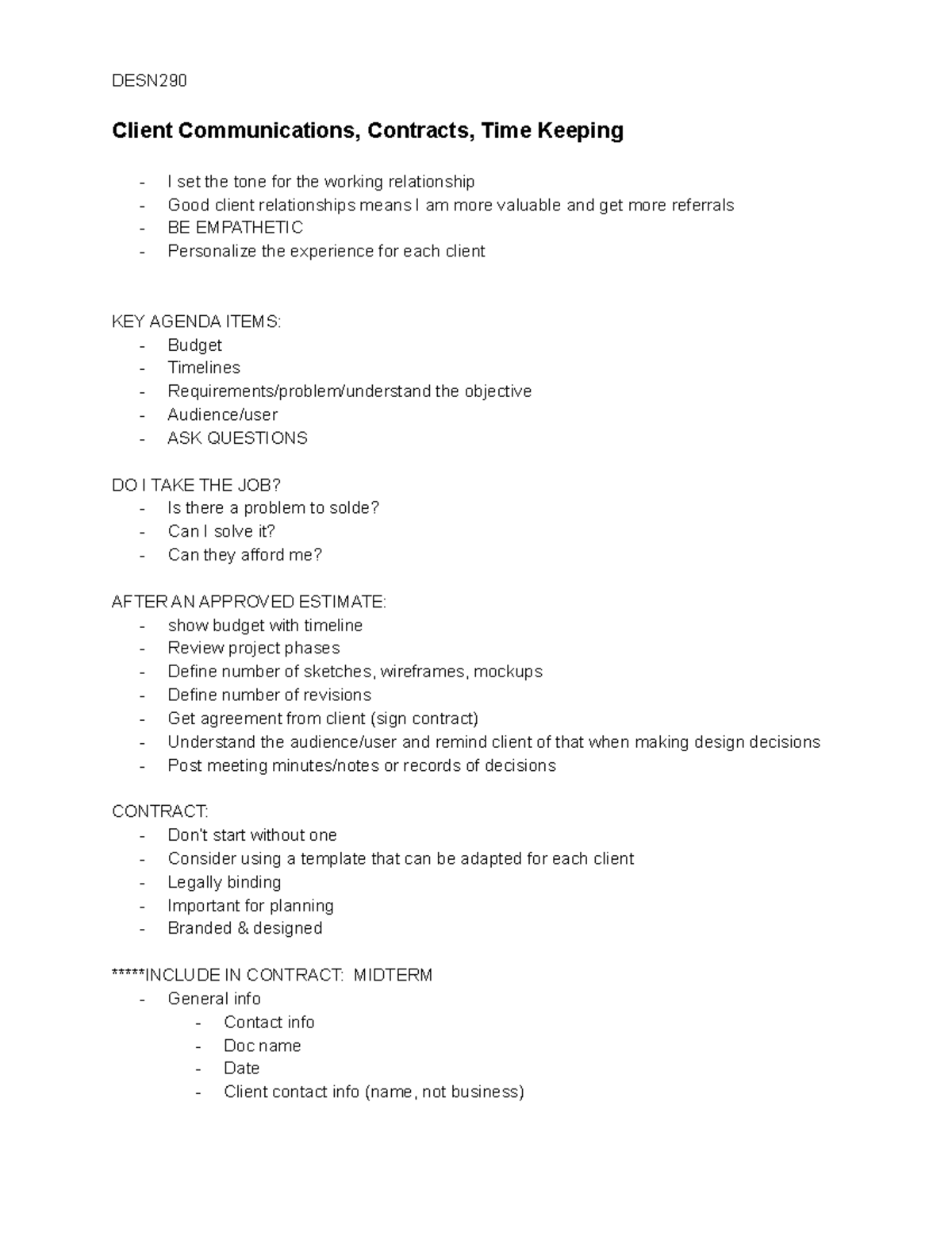 DESN 390 Lecture 4 Client Communications, Contracts, Time Keeping ...