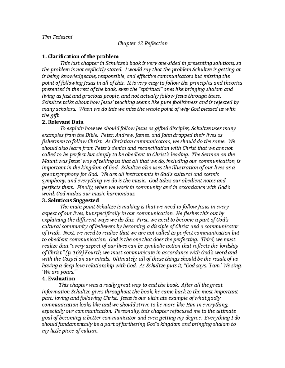 Chapter 12 Reflection - Tim Tedeschi Chapter 12 Reflection ...