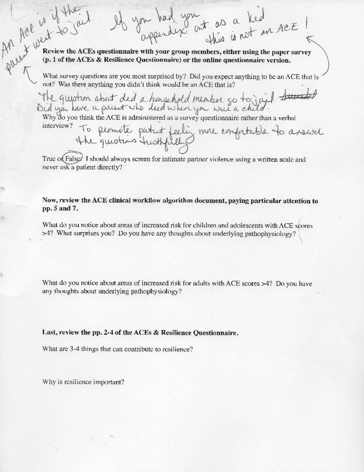 ACE Questionaire - Nursing - the An paint Ace X went c is Review (p. if ...