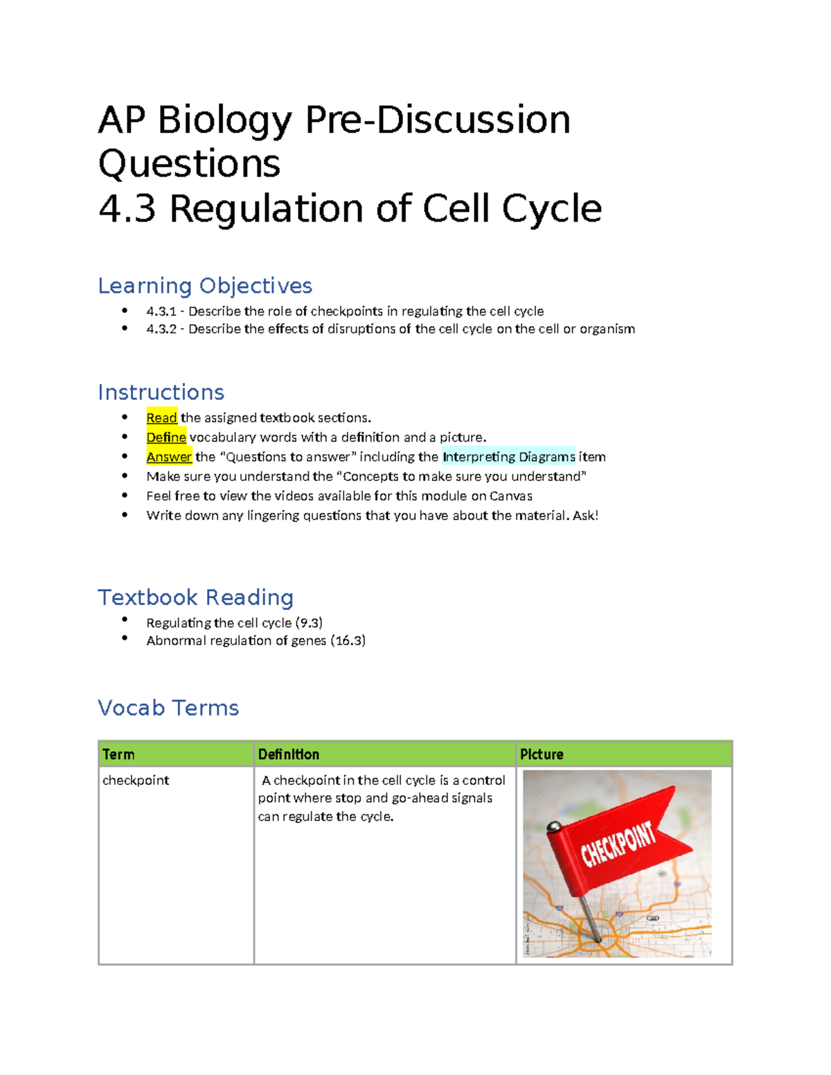 PDQ 4.3 Regulating the cell cycle - AP Biology Pre-Discussion Questions ...