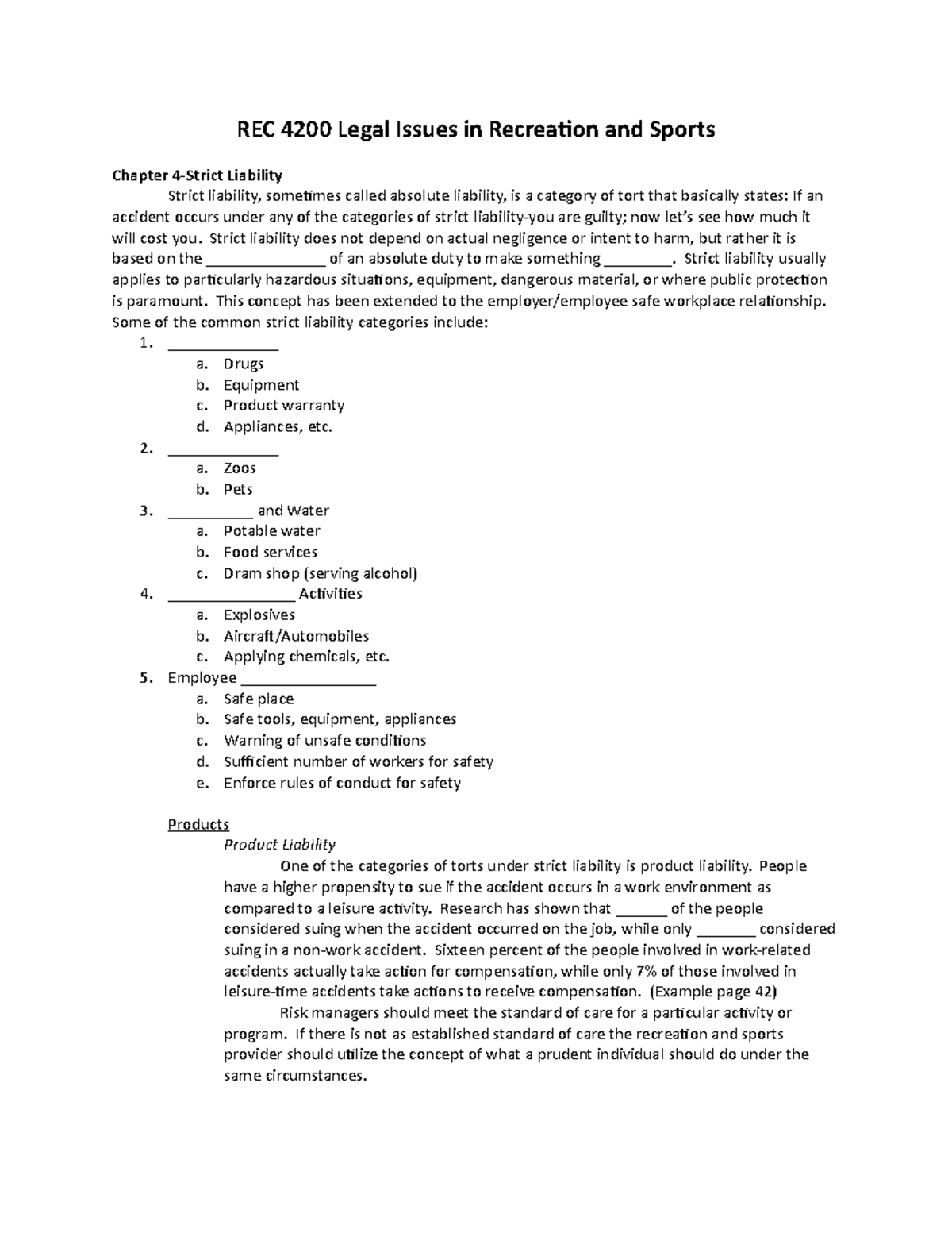 REC 4200 Chapter 4 notes, students - REC 4200 Legal Issues in ...