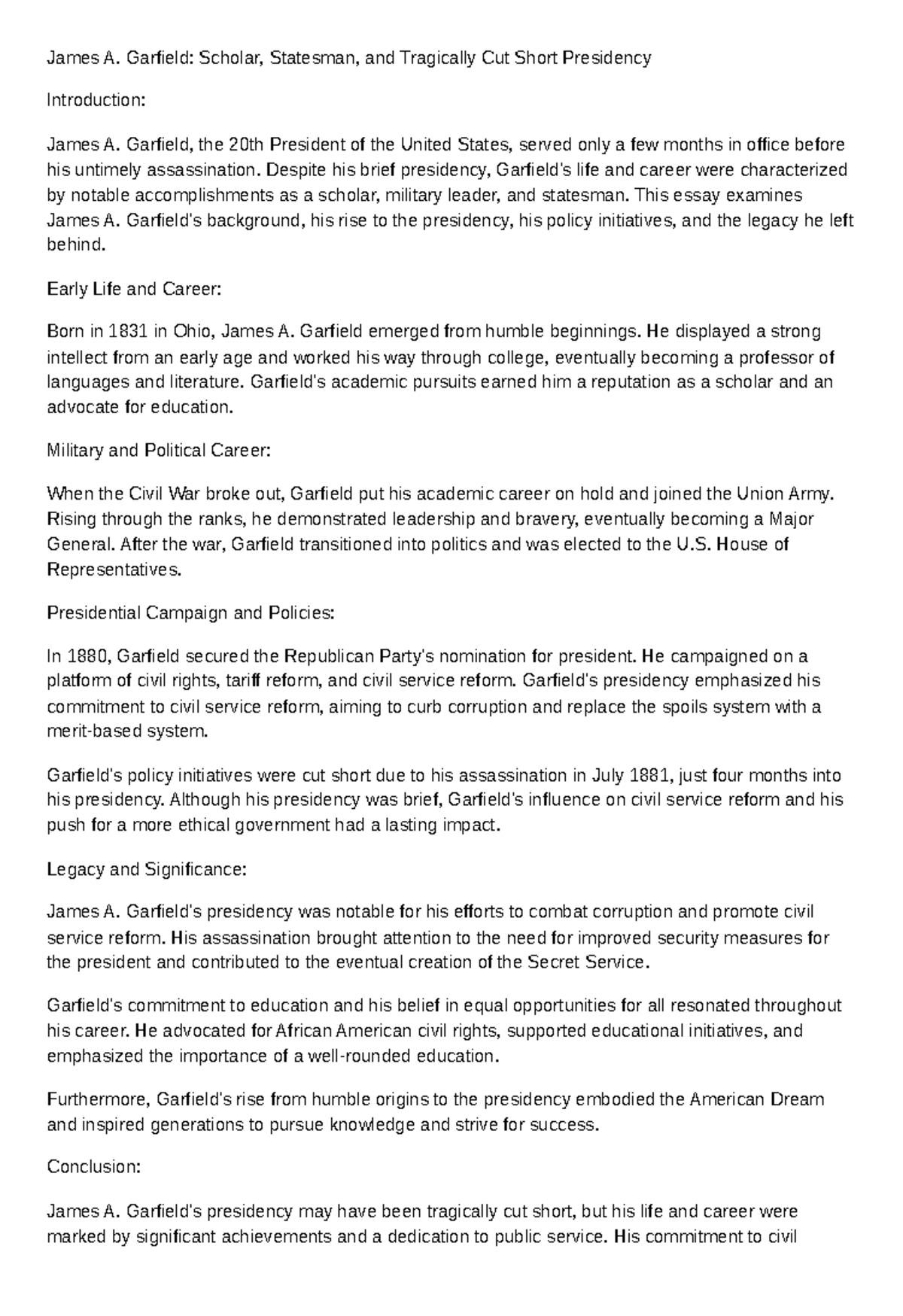 James A. Garfield Scholar, Statesman, and Tragically Cut Short ...