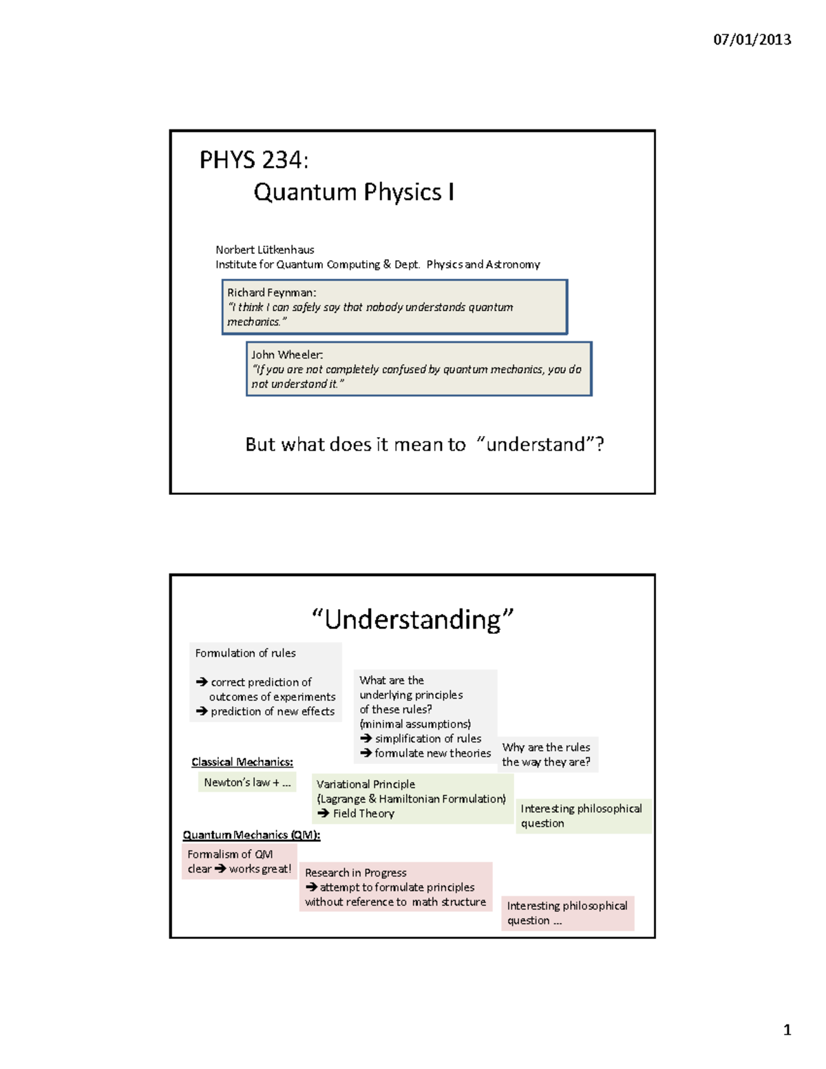 PHYS234 Lecture Summary - 07/01/ 1 PHYS 234: Quantum Physics I Norbert ...