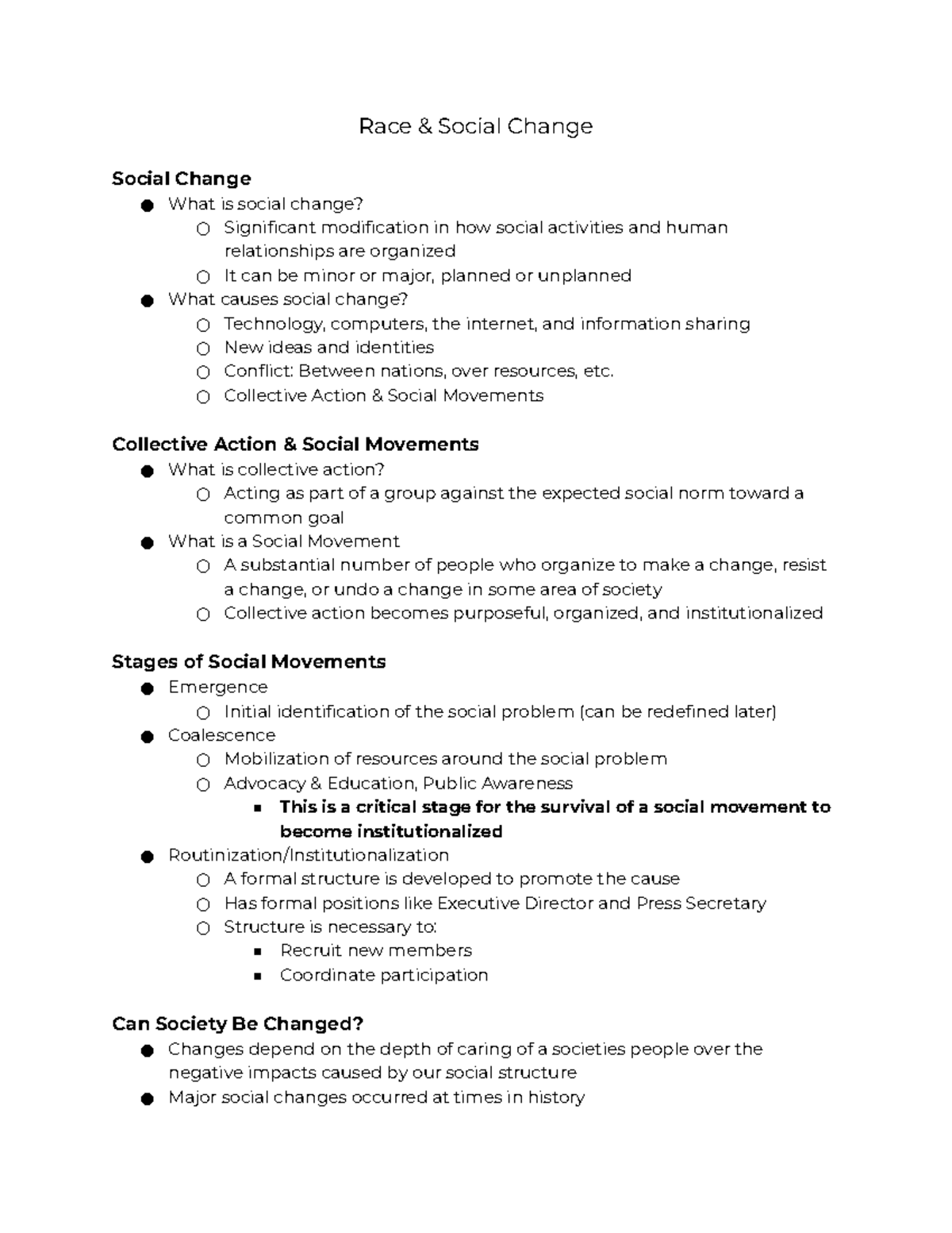 Race and Social Change Class Lecture Notes - Race & Social Change ...