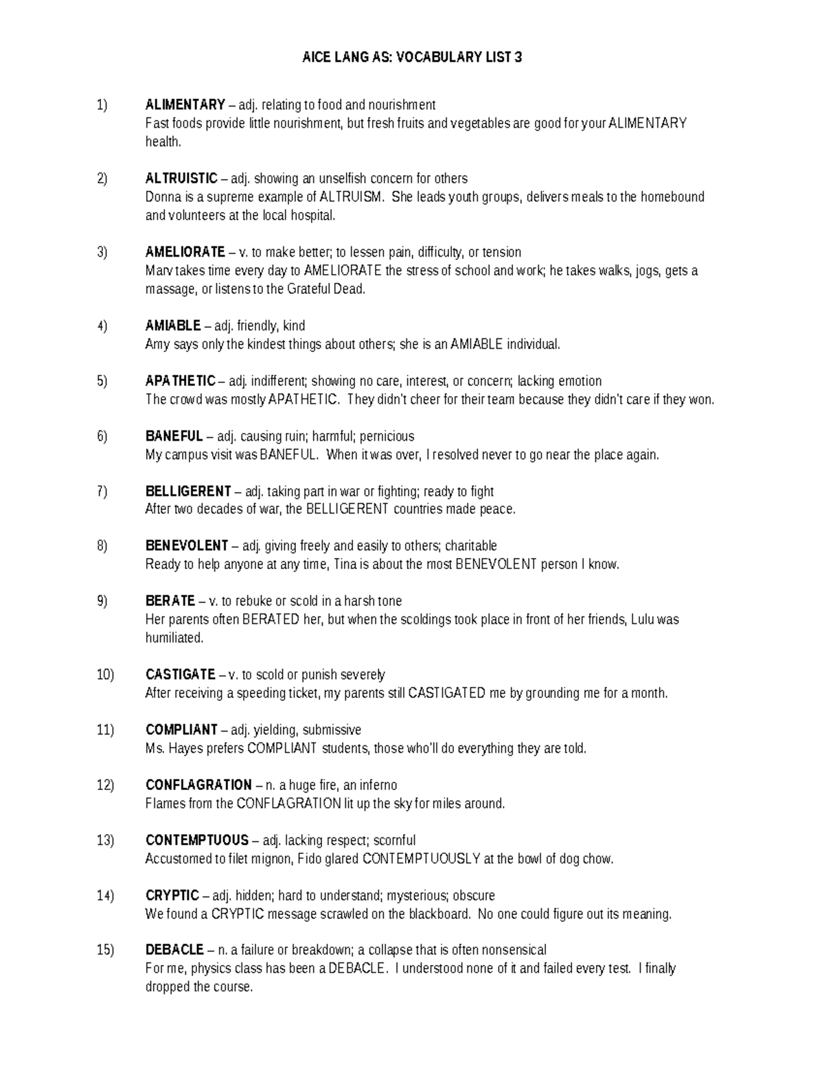 Vocab list 3 - vocan - AICE LANG AS: VOCABULARY LIST 3 ALIMENTARY – adj ...