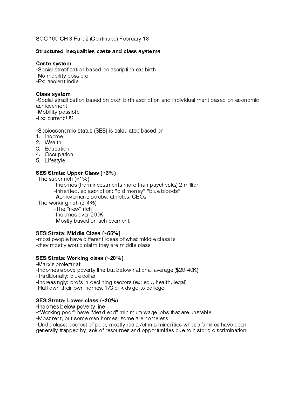 SOC feb 18 - SOC 100 CHAPTER NOTES - SOC 100 CH 8 Part 2 (Continued ...
