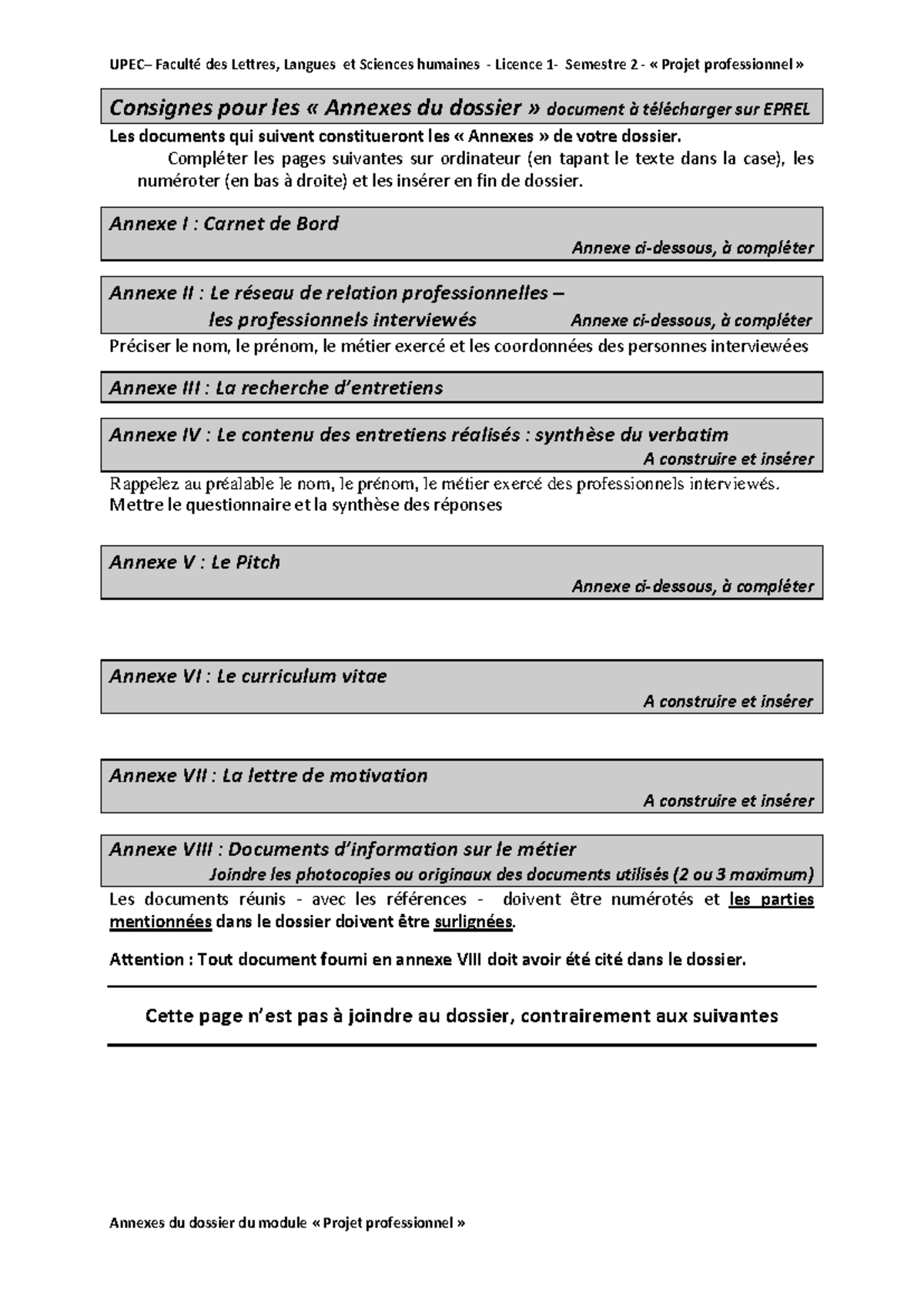 14 TD PP N¯5 Annexes du dossier - projet pro - Consignes pour les ...