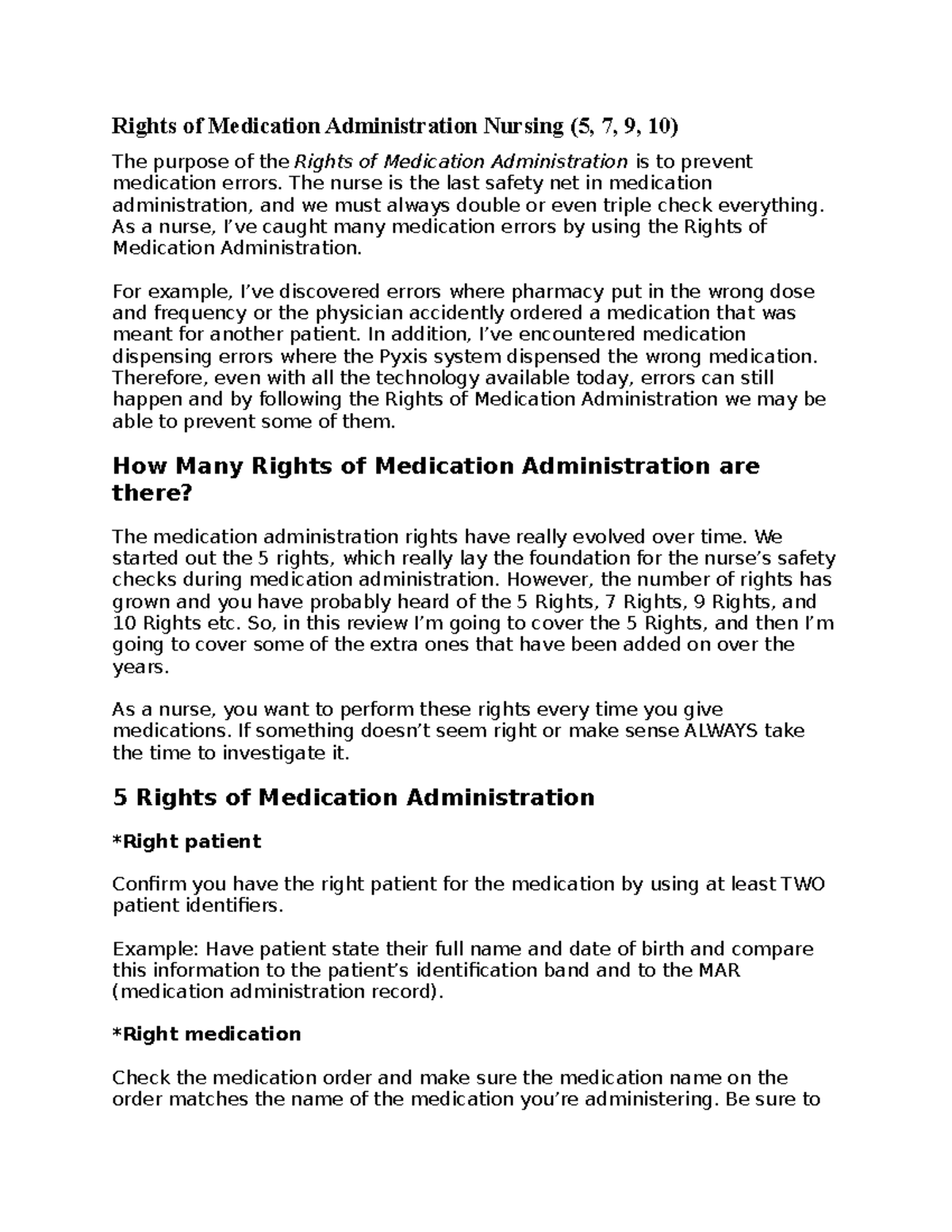 Rights of Medication Administration Nursing - The nurse is the last ...