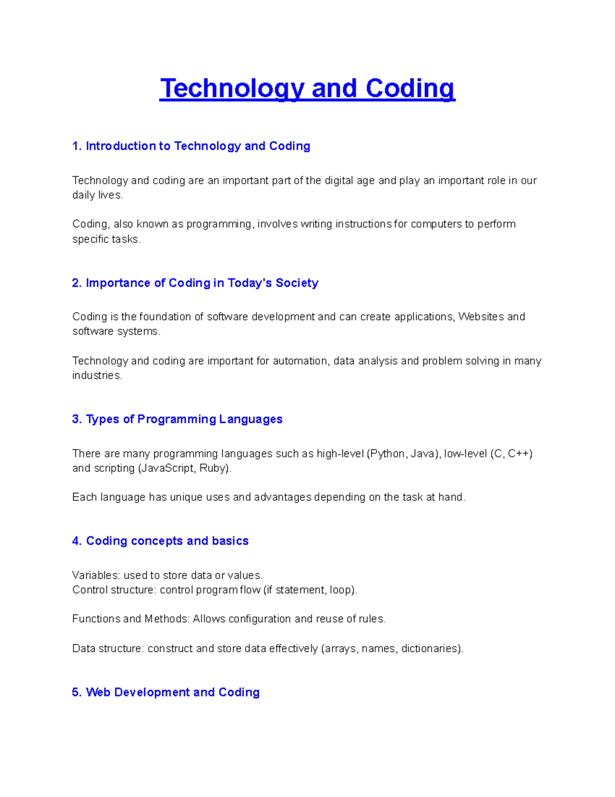 Technology and Coding - Introduction to Technology and Coding ...