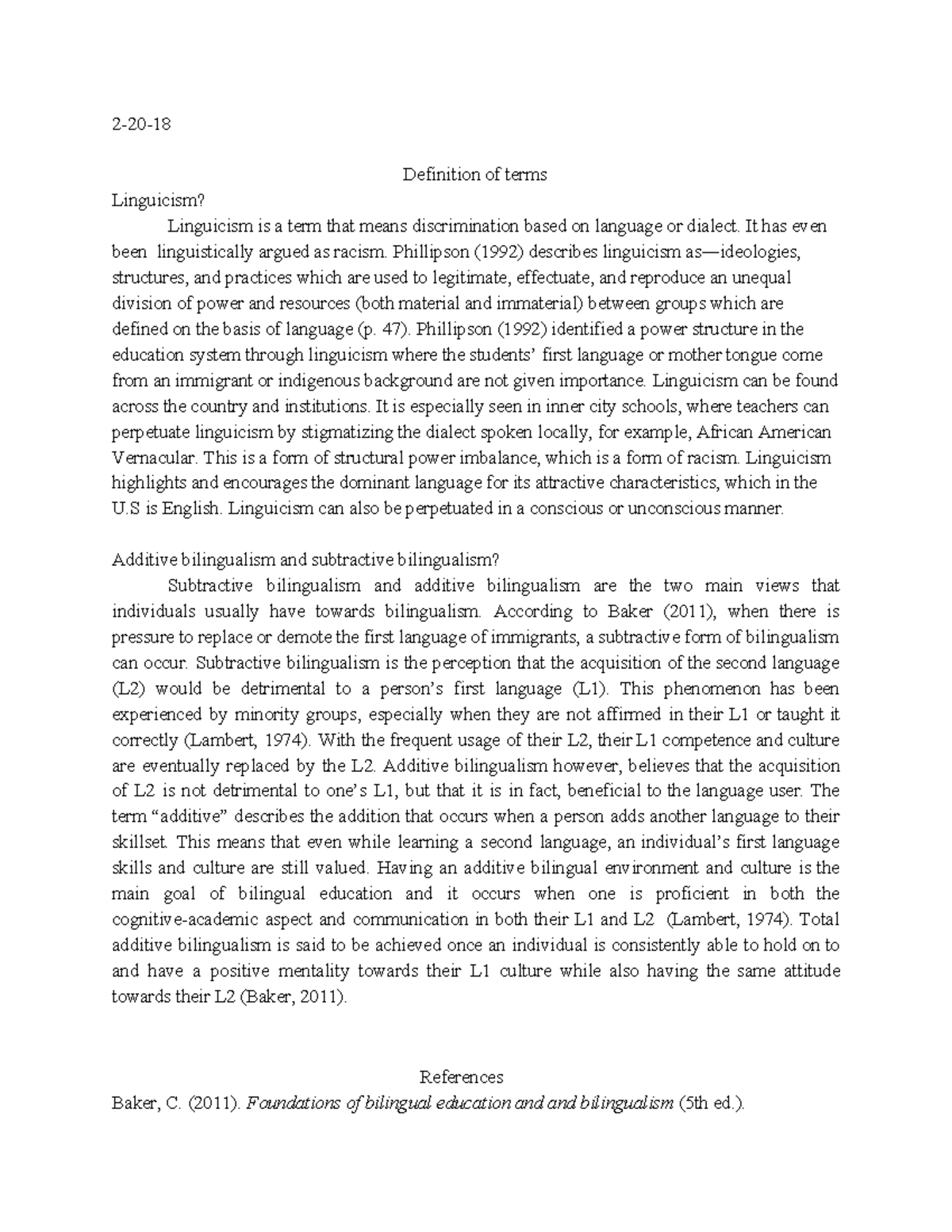 Bilingual Assignment: Definition of terms - 2-20- Definition of terms ...