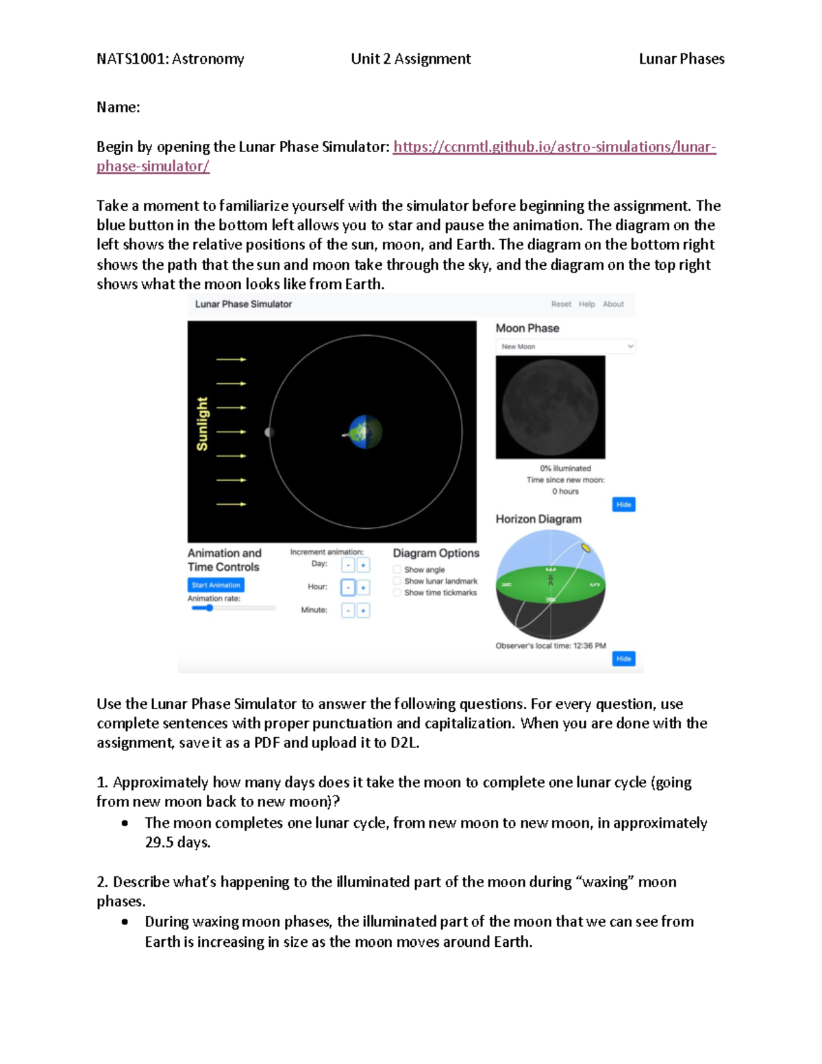 NATS1001 Unit2Assignment Lunar Phases - NATS1001: Astronomy Unit 2 ...