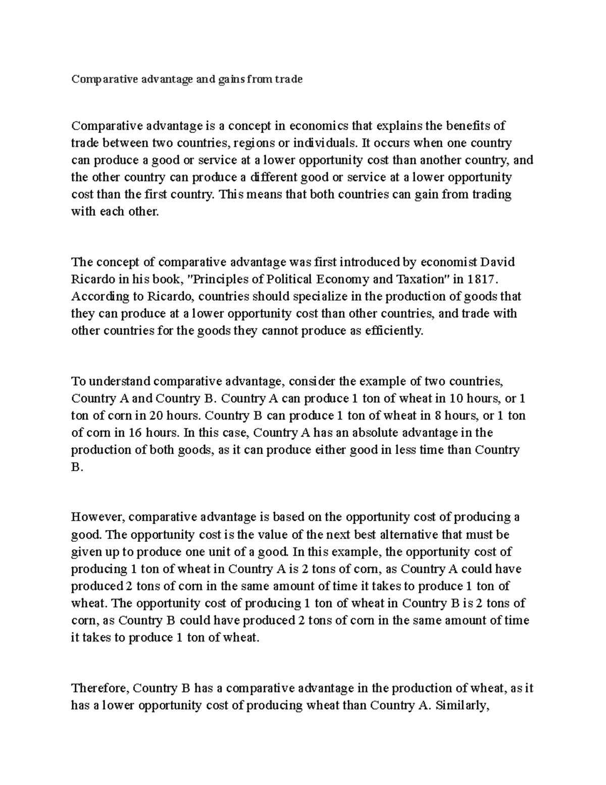 Comparative advantage and gains from trade - Comparative advantage and ...