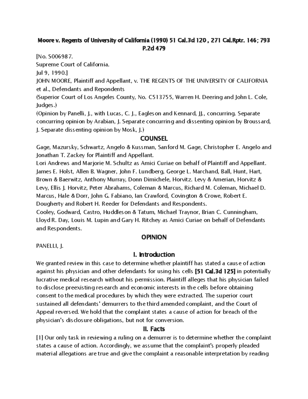 Moore v. Regents of University of California - Moore v. Regents of ...