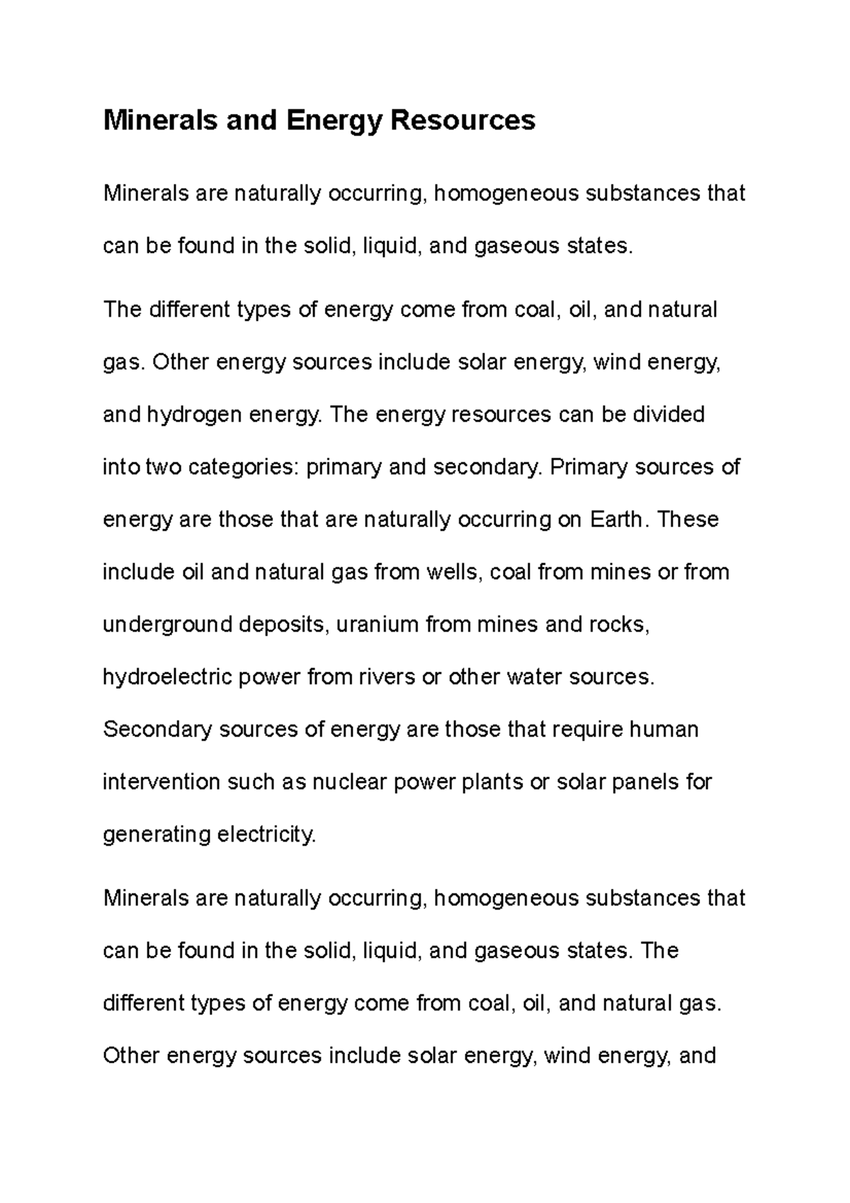 Minerals and Energy Resources - Minerals and Energy Resources Minerals ...