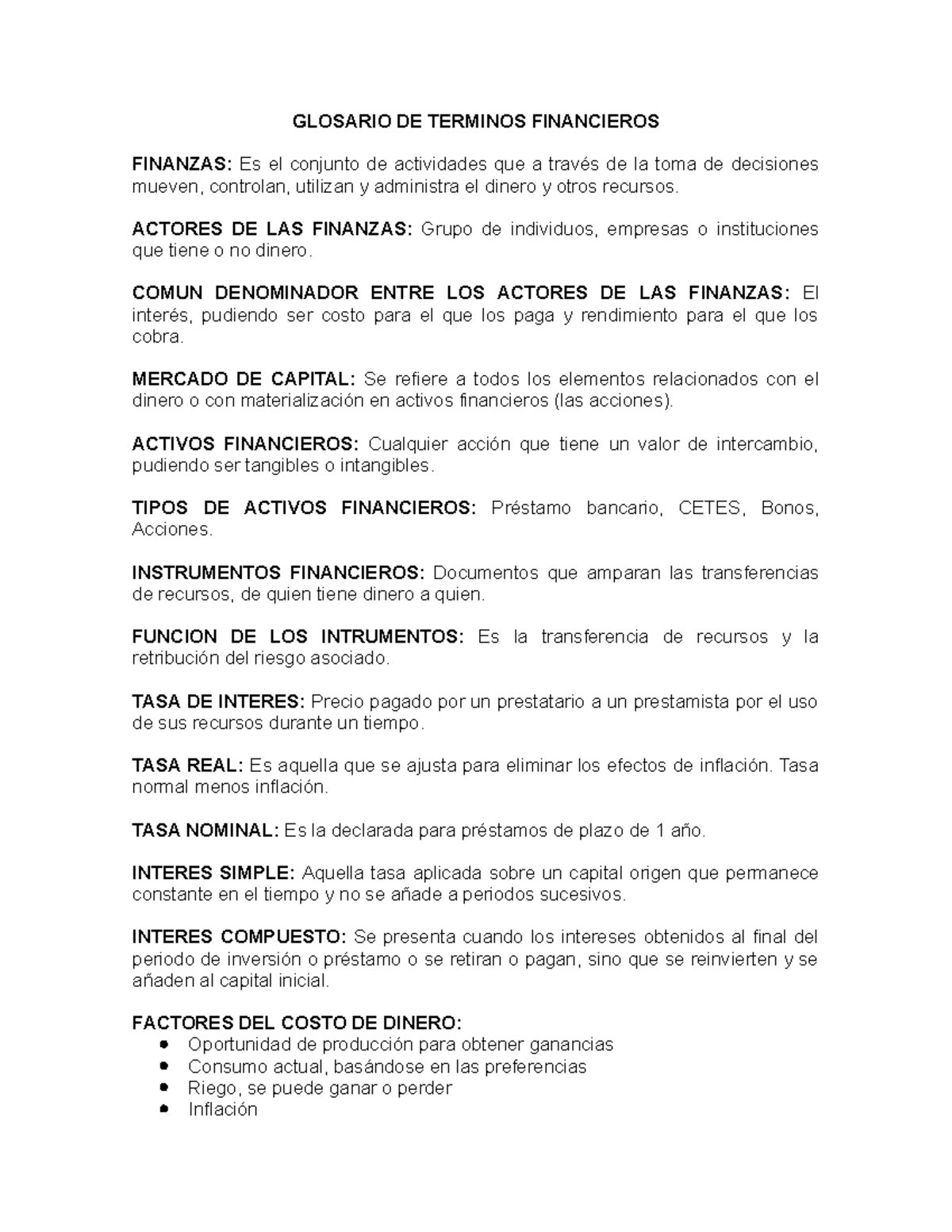 Glosario de Terminos Finanzas - GLOSARIO DE TERMINOS FINANCIEROS ...