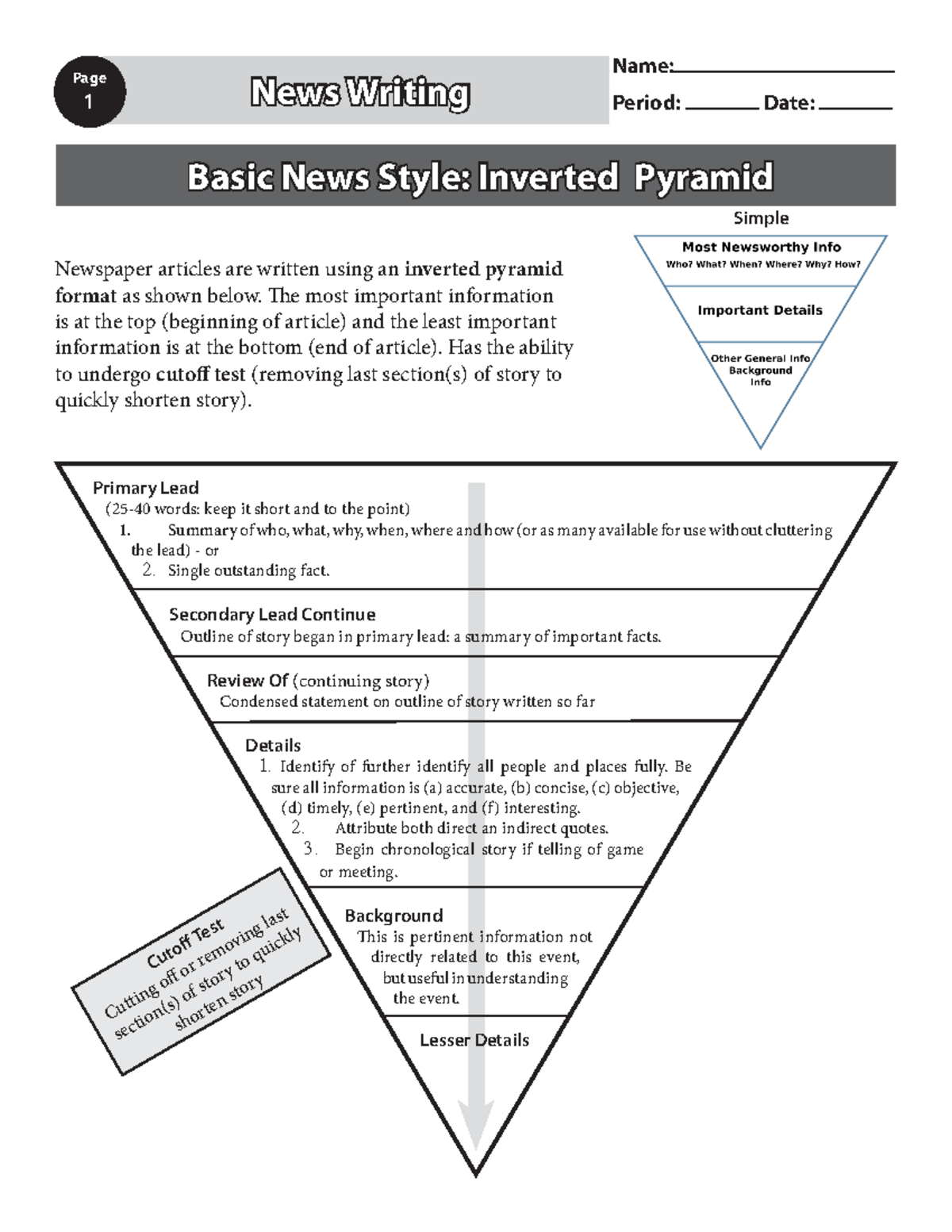 Basic NEWS Writing - ASFDF - News Writing Page 1 Name: Period: Date ...