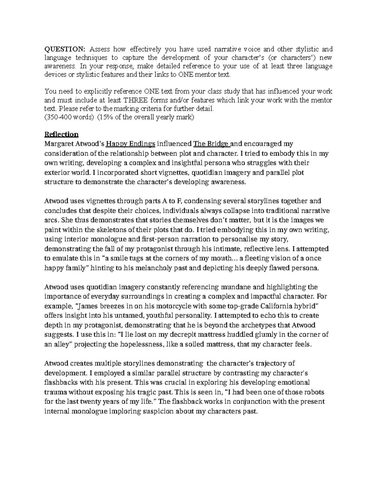 Exemplar Sample Reflections - QUESTION: Assess how effectively you have ...