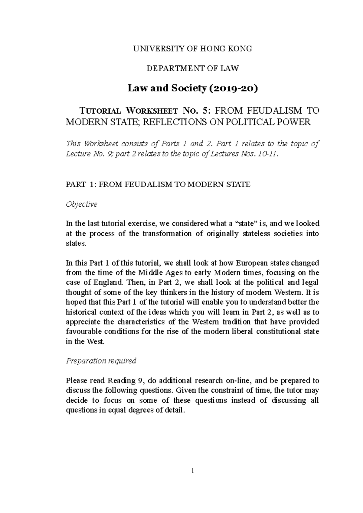 Tutorial 5 - UNIVERSITY OF HONG KONG DEPARTMENT OF LAW Law and Society ...