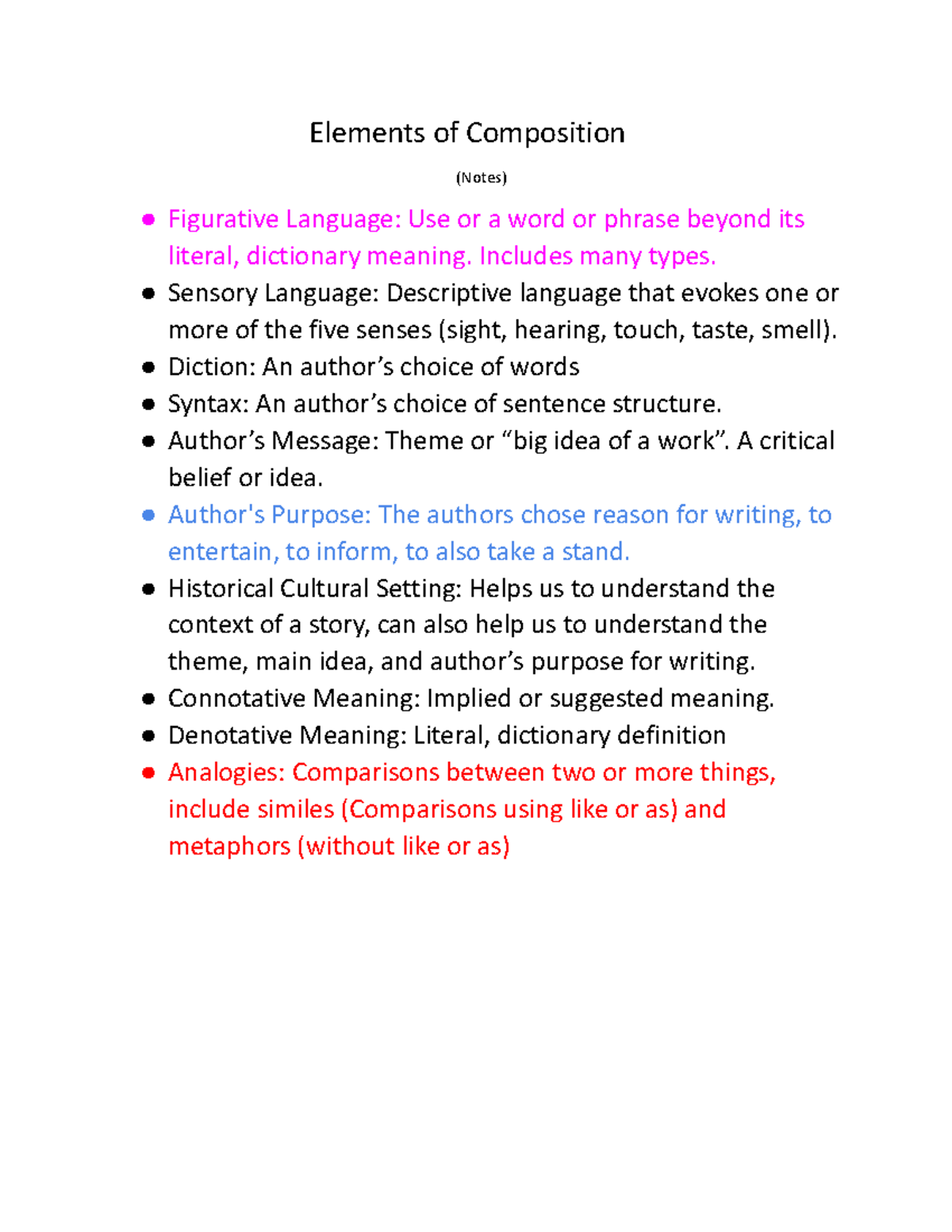 Elements of Composition Notes - Elements of Composition (Notes ...