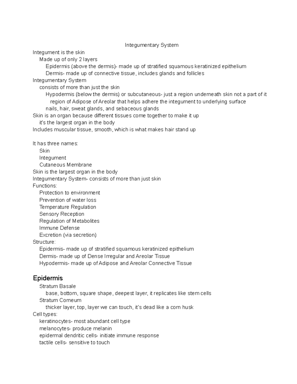 Anatomy- Integumentary System - Integumentary System Integument is the ...