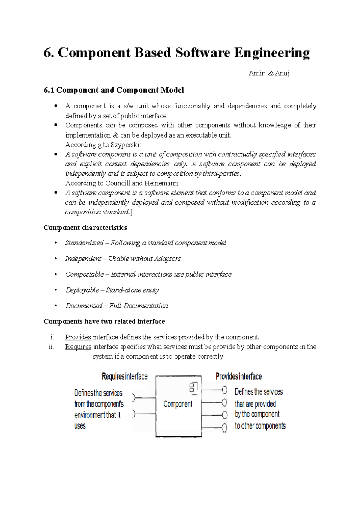 Chapter 6 - 6. Component Based Software Engineering Amir & Anuj 6 Component and Component Model ...