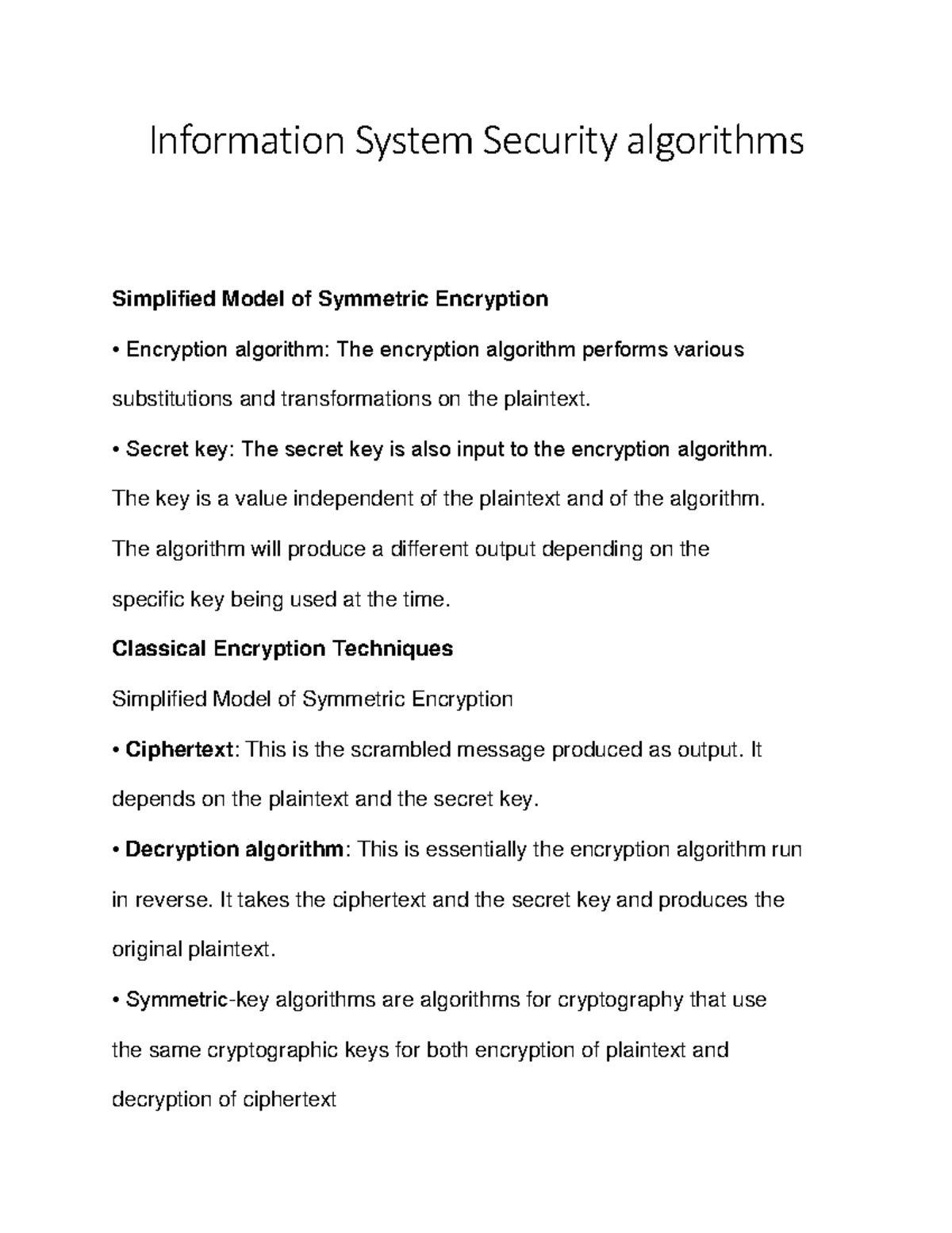 Information System Security Algorithms Information System Security