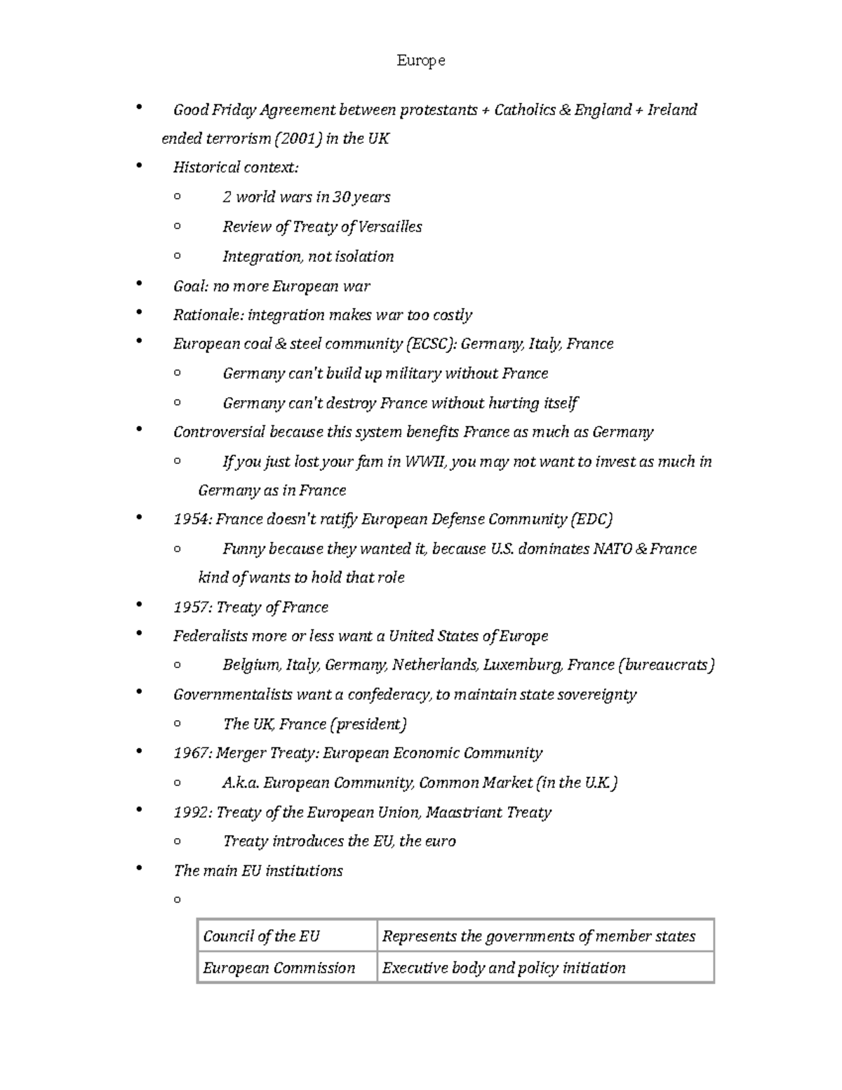 Europe - General Euro notes/intro to course notes [pre-Britain] - Good ...