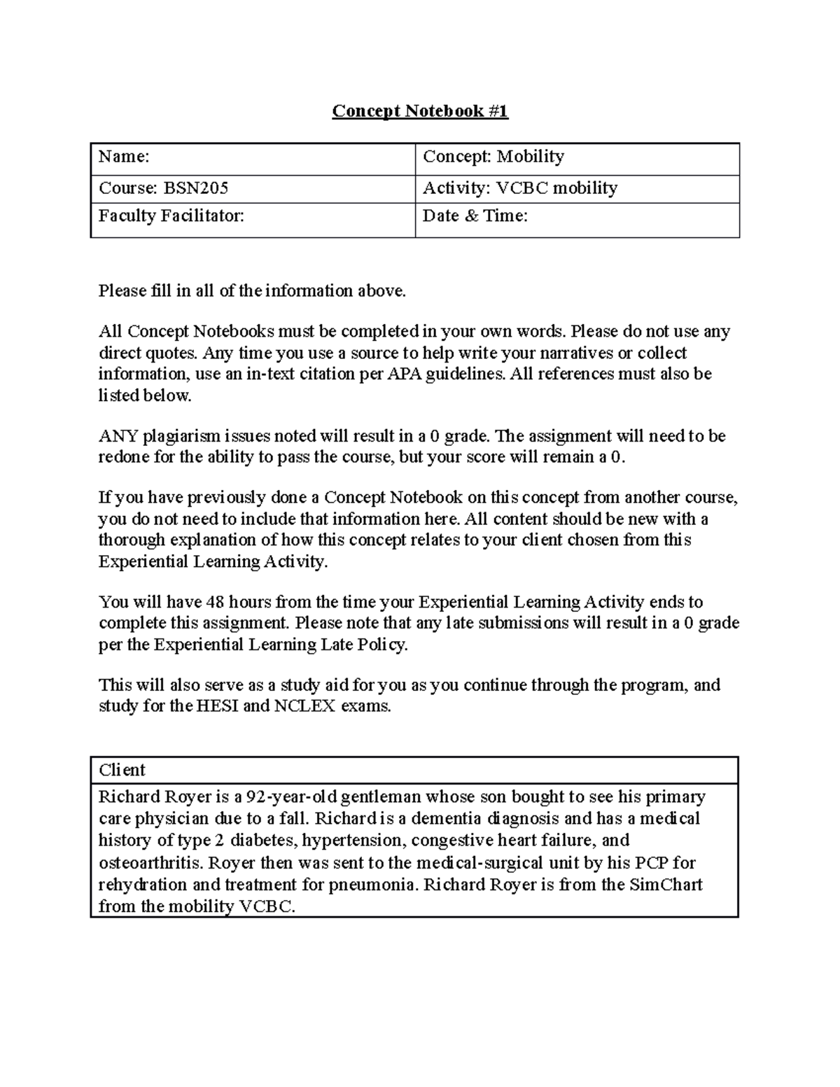 Concept Notebook #1 - BSN 205 - Concept Notebook # Name: Concept ...