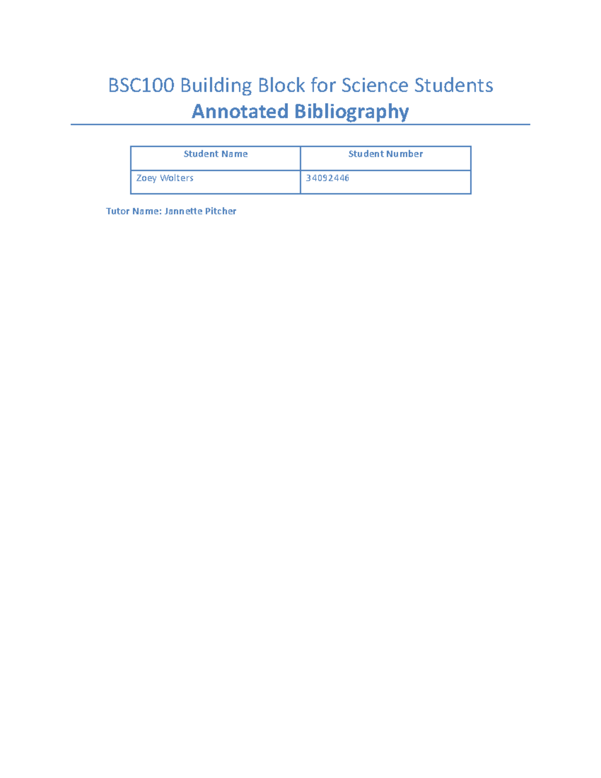 Annotated Bibliography - BSC100 Building Block for Science Students Annotated Bibliography ...