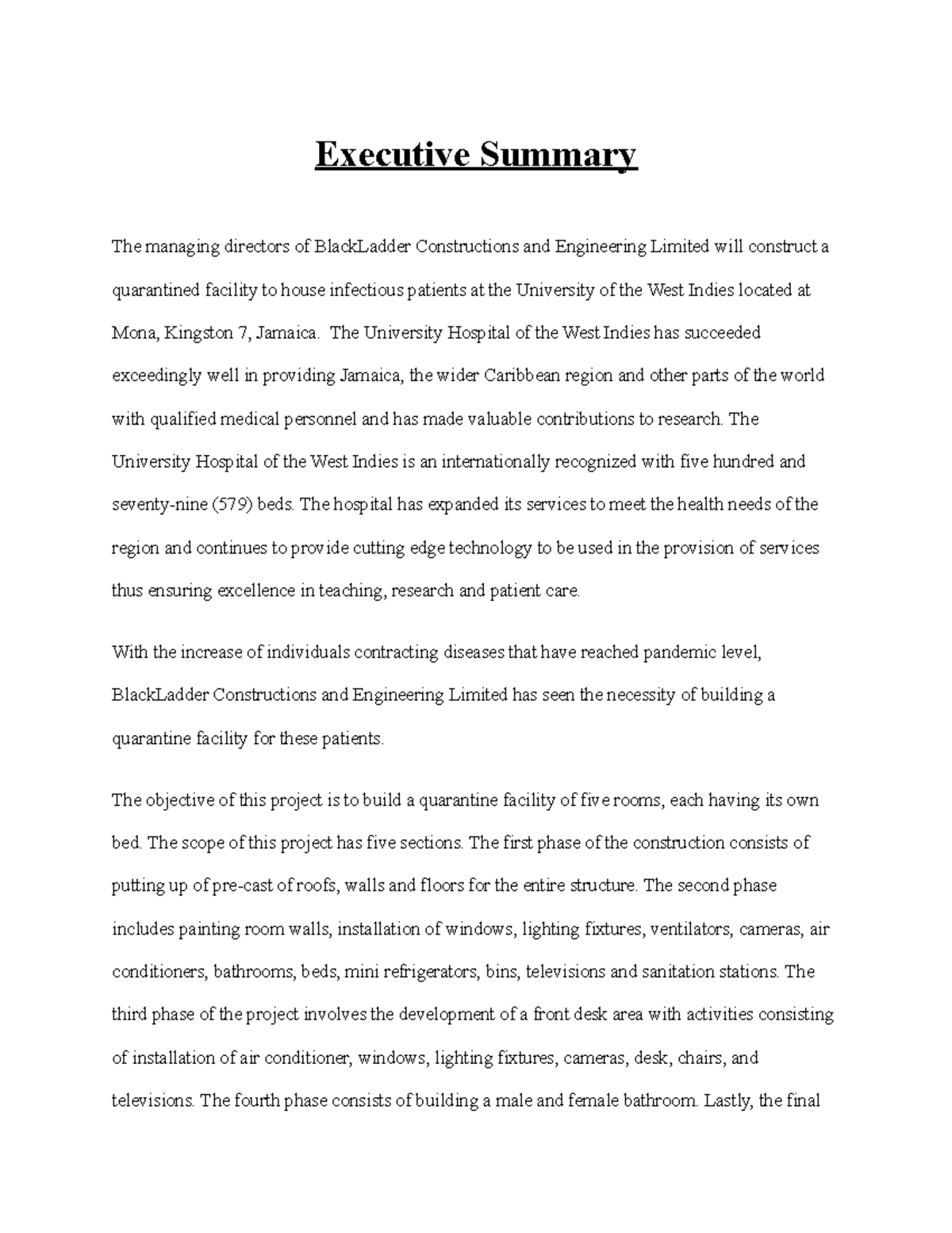 Project Charter Executive Summary The Managing Directors Of