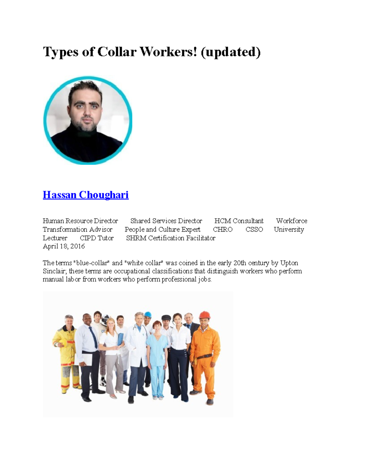 Types of Collar Workers - Historically, blue-collar workers wore ...