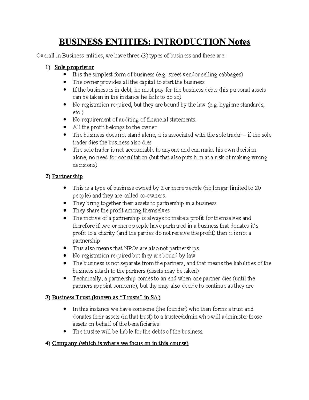 Business Entities (Types of business entities) - BUSINESS ENTITIES ...