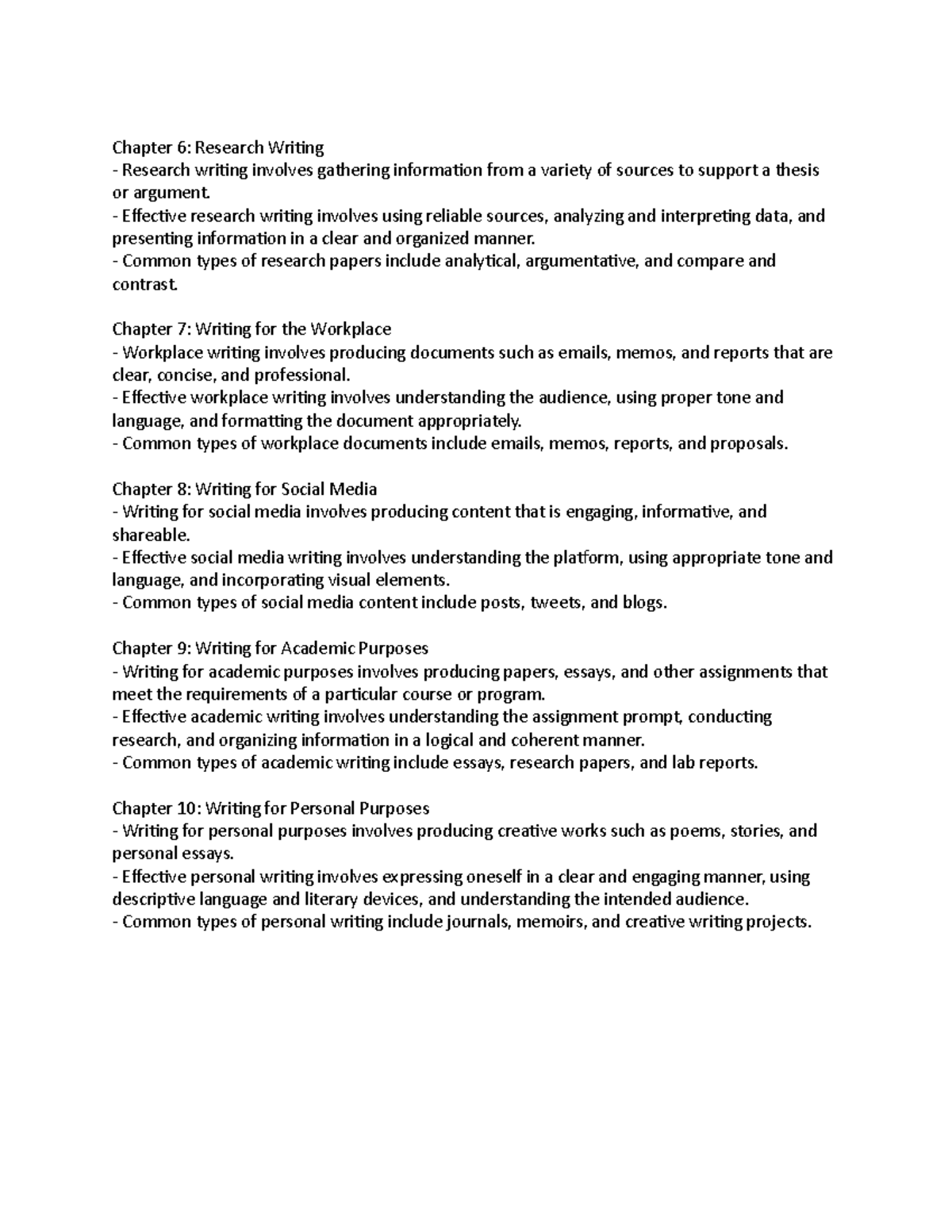 English notes 6-10 - Chapter 6: Research Writing Research writing ...