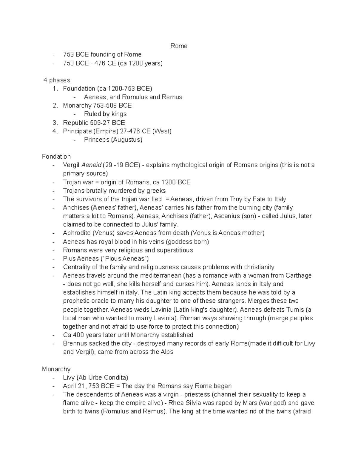 HIST2850 Rome lectures - Rome 753 BCE founding of Rome 753 BCE - 476 CE ...