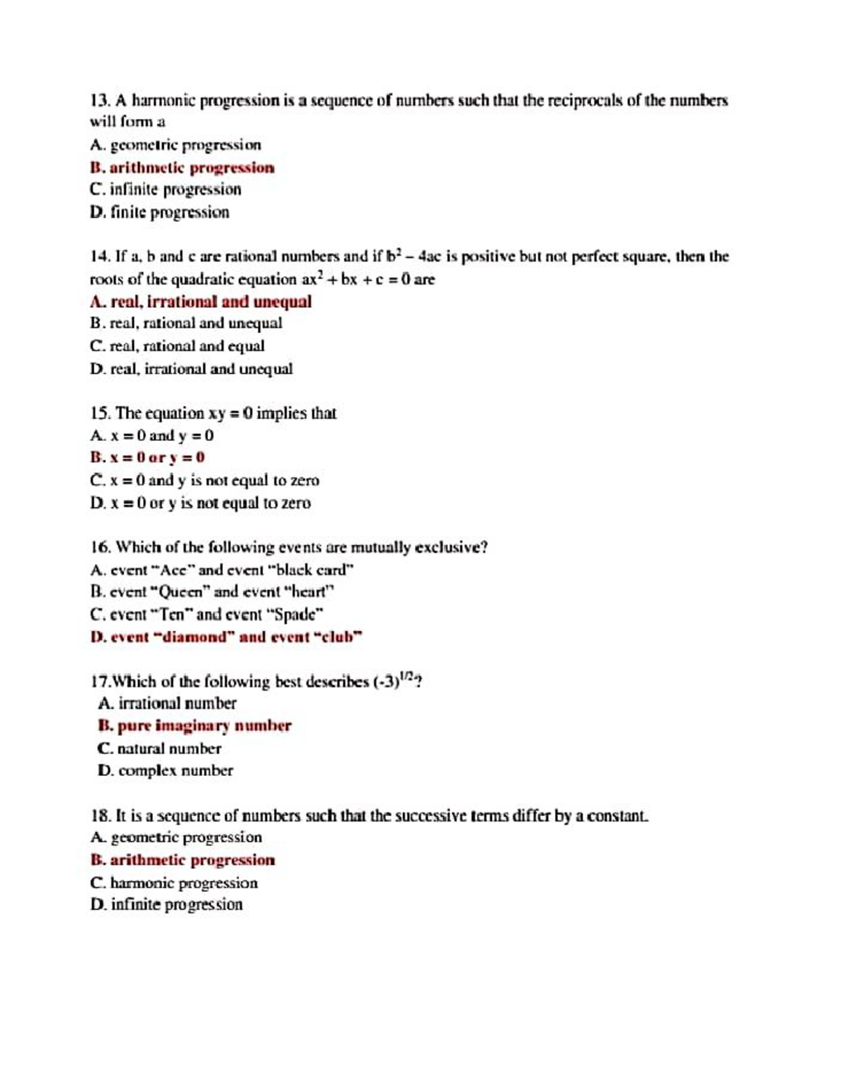 MATH829 3 - Shhs - 13. A harmonic progression is a sequence of numbers ...