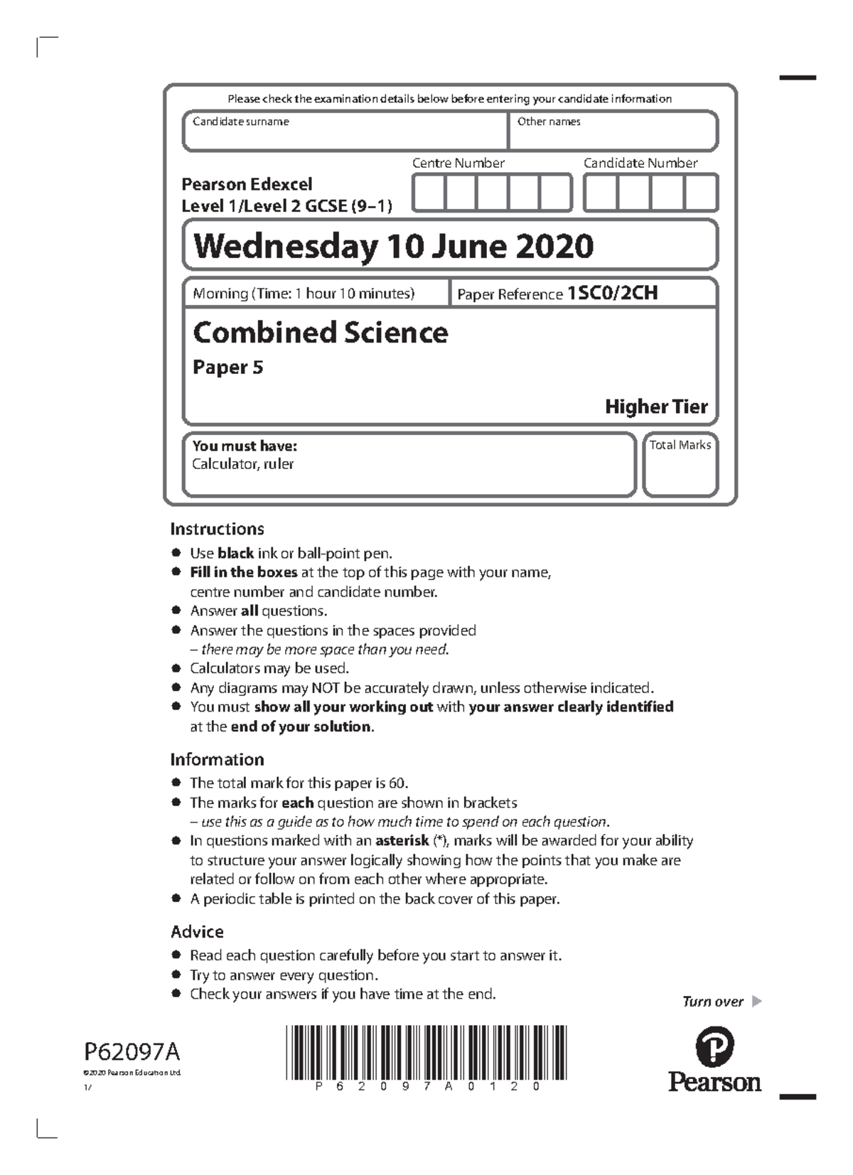 Document - Chem GCSE pearson - Candidate surname Other names Total ...