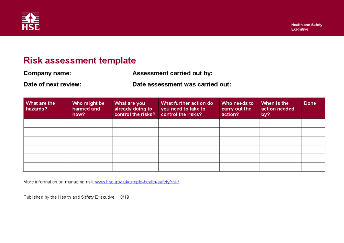 Risk assessment template 2019 - Risk assessment template Company name ...